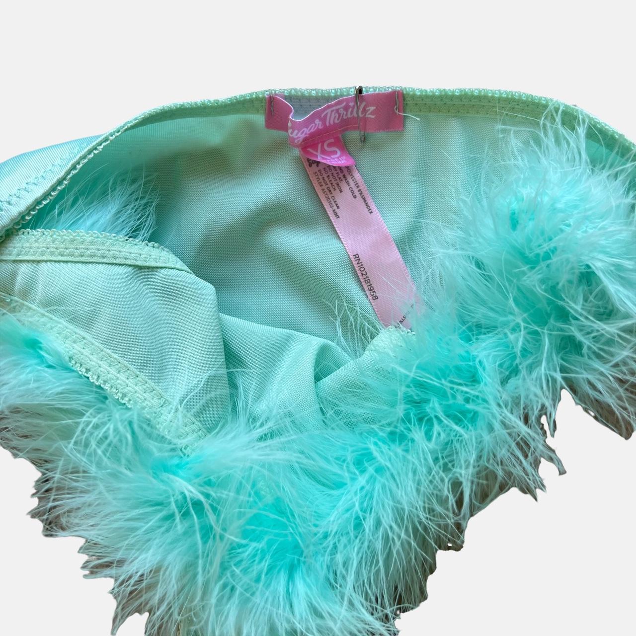 Turquoise fluffy satin two piece lingerie cute set... - Depop