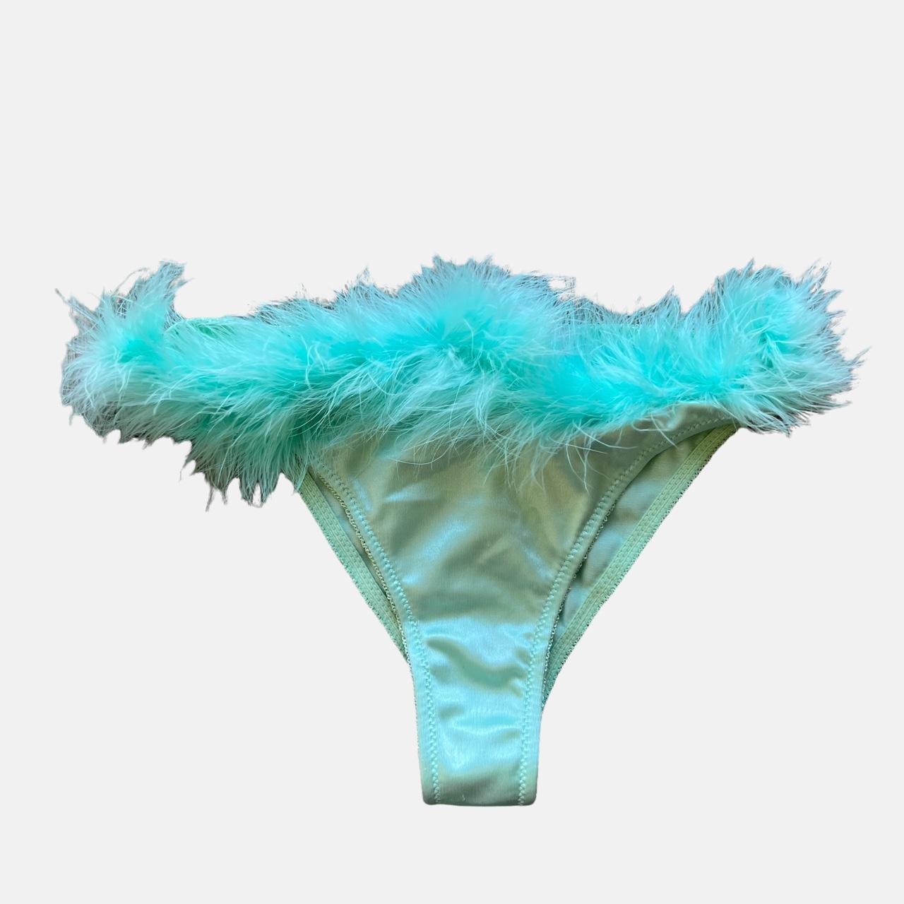 Turquoise fluffy satin two piece lingerie cute set... - Depop