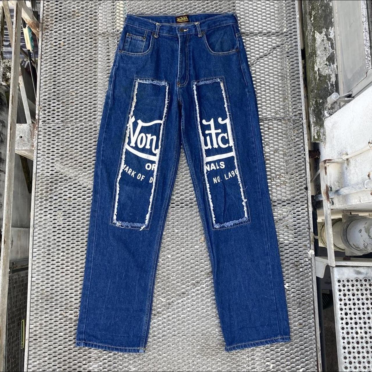 Von Dutch Men's White and Navy Jeans | Depop