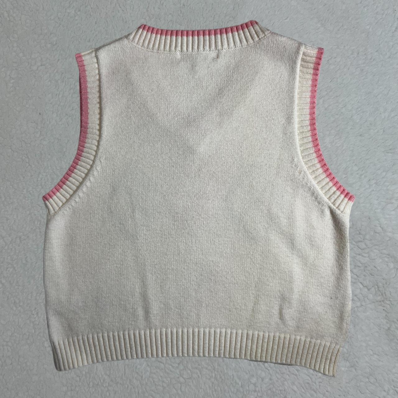 cream color sweater vest with pink and blue argyle... - Depop
