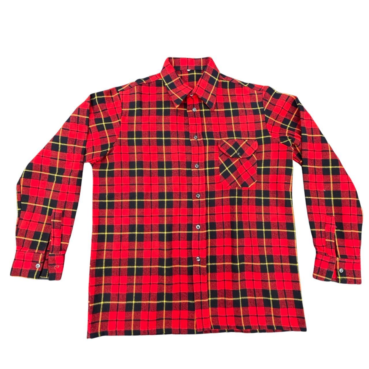 Red lumberjack check flannel shirt. Vintage with... - Depop