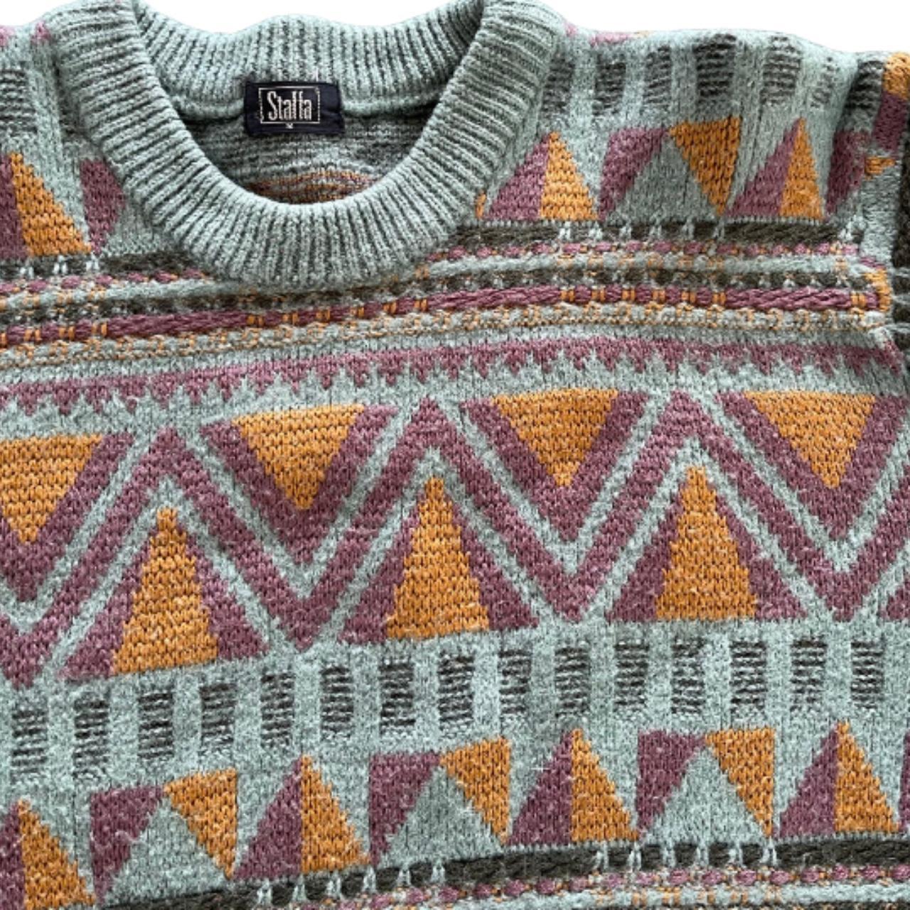 Green, Red and Brown Aztec Geometric Knitted... - Depop