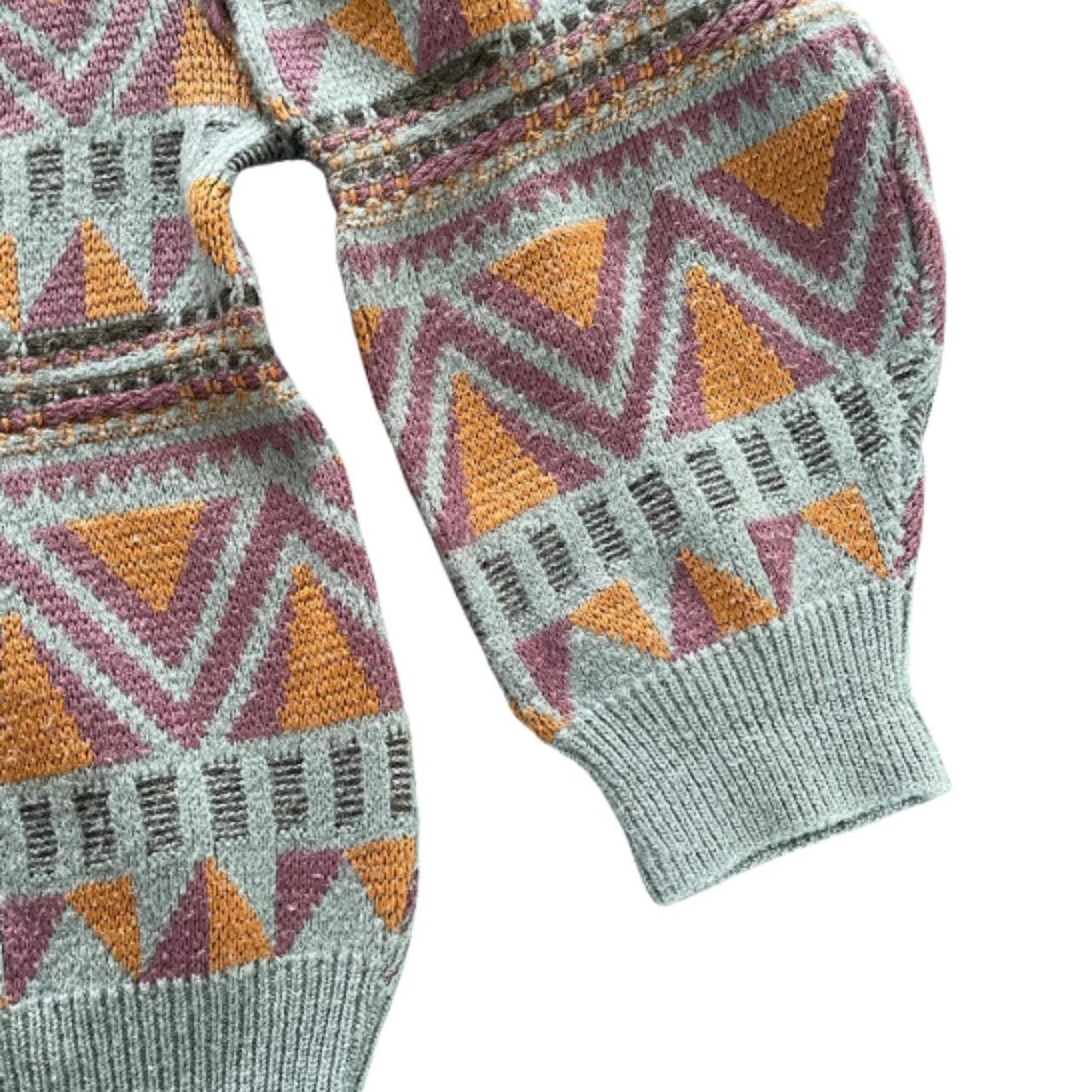 Green, Red and Brown Aztec Geometric Knitted... - Depop