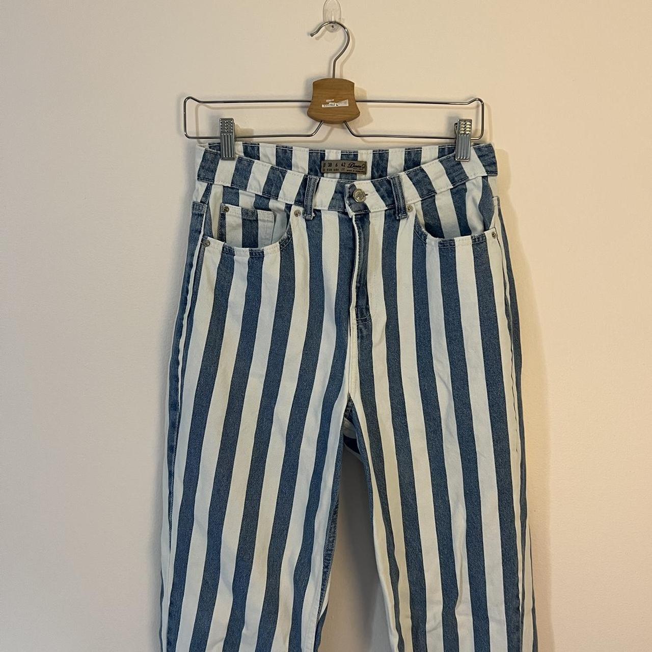 Primark blue & white striped denim Color: blue and... - Depop