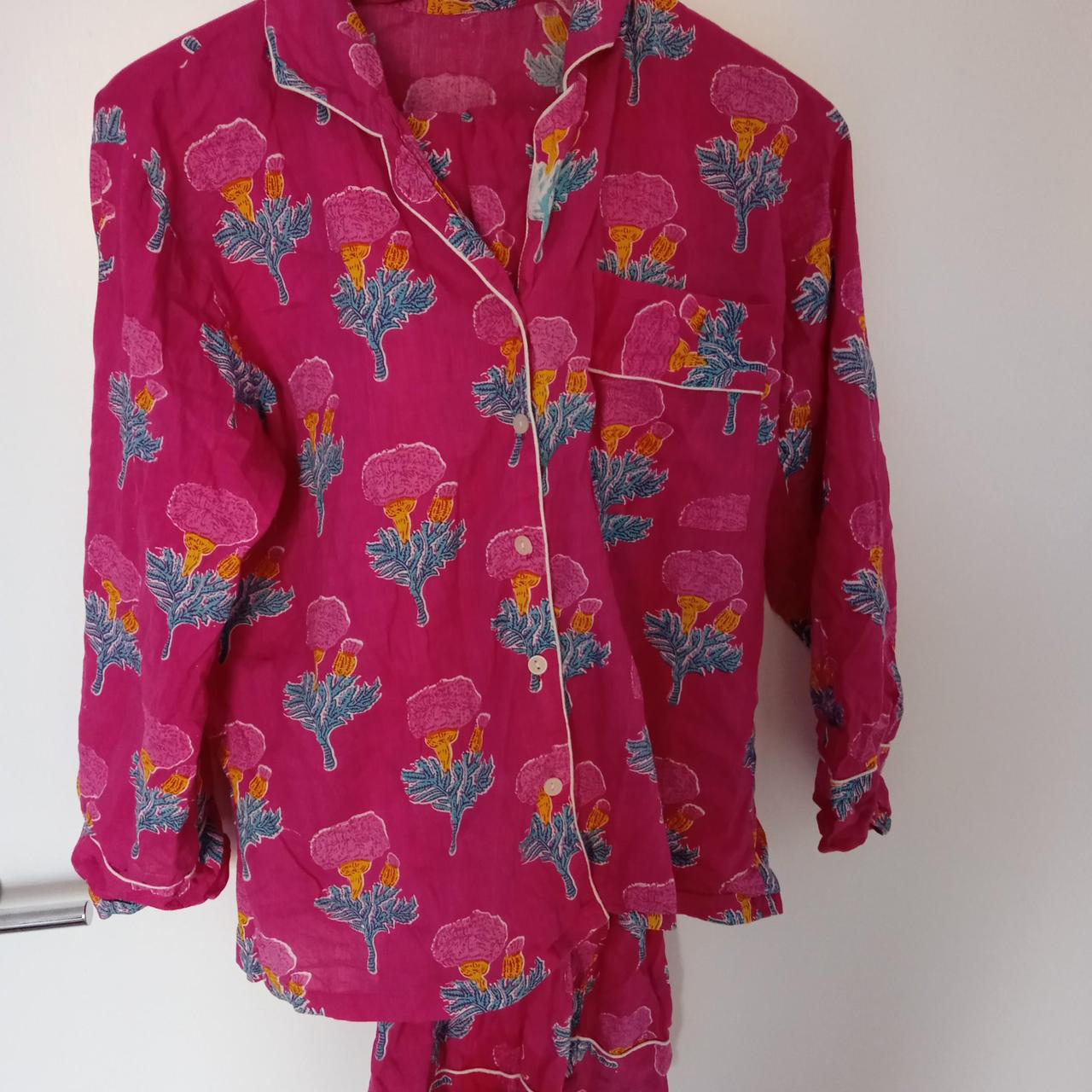 100% cotton matching pyjama set Pink with white... - Depop