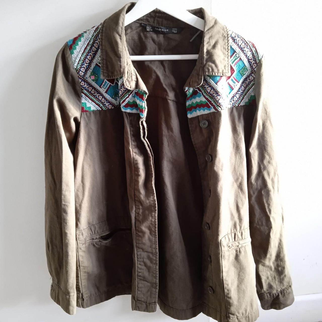 ZARA Army jacket with beading Cotton Labelled... - Depop
