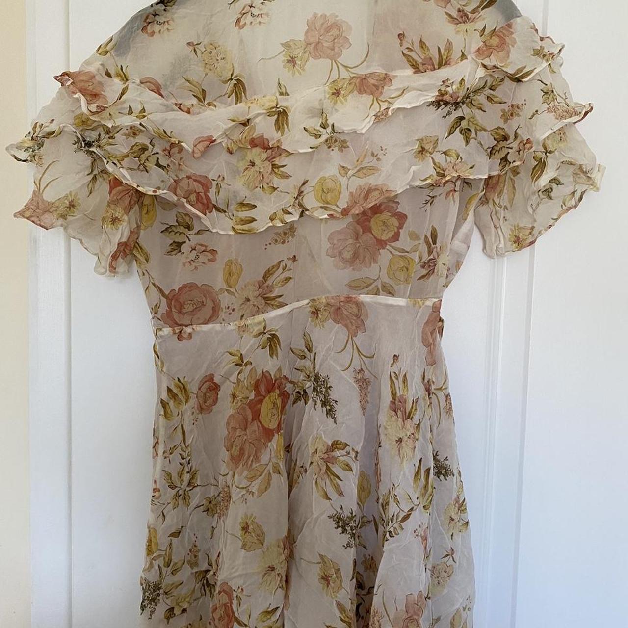 Zara floral ruffle mini dress, slightly sheer but... - Depop