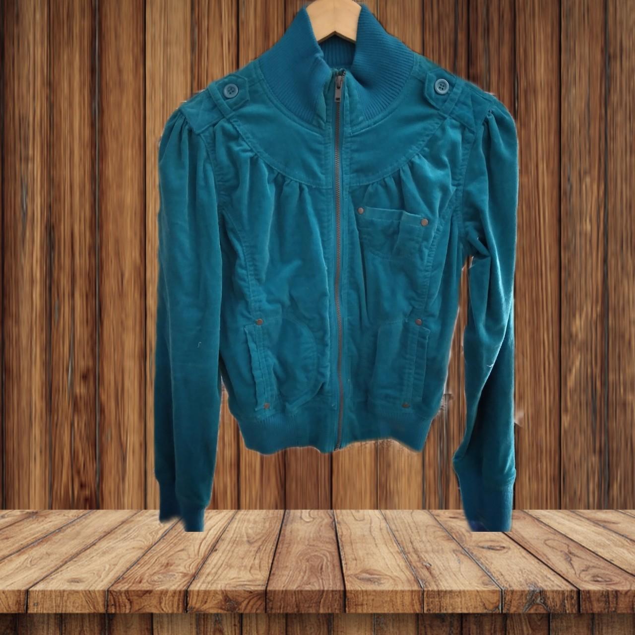 Turquoise blue fitted corduroy jacket. Three front ... - Depop