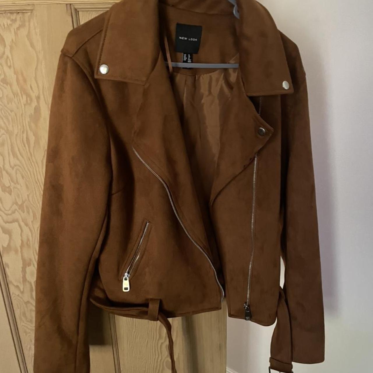 new look brown suede leather jacket size 16 worn a... - Depop