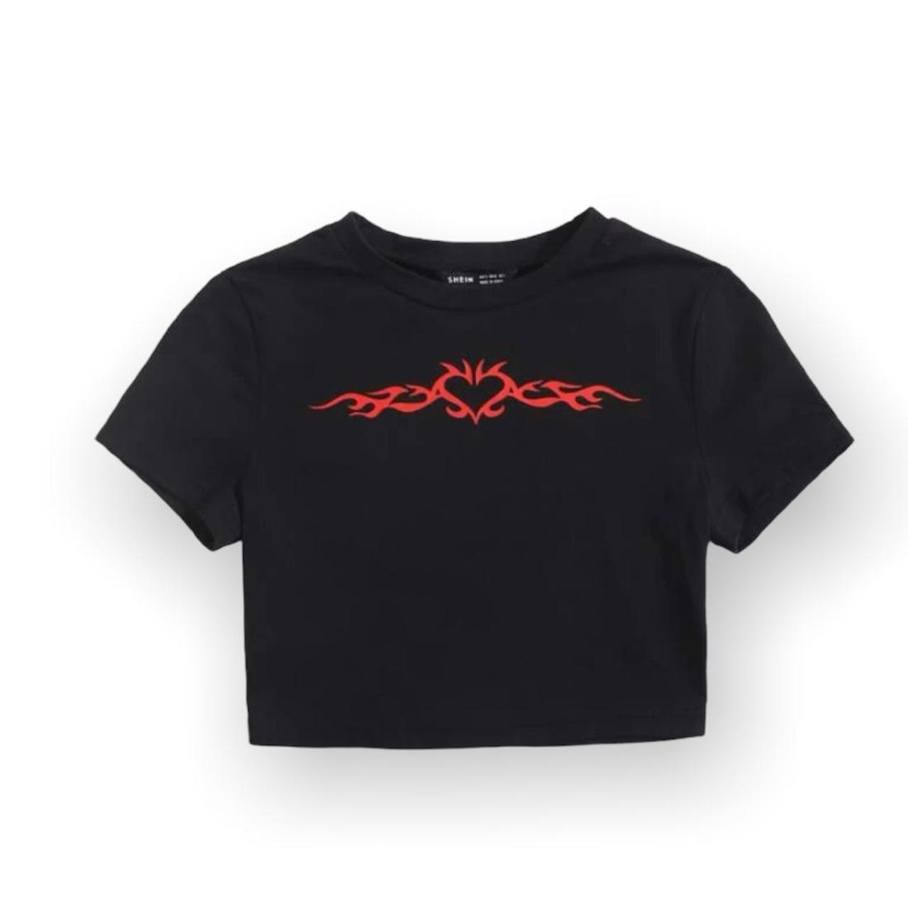 shein red heart crop top... - Depop