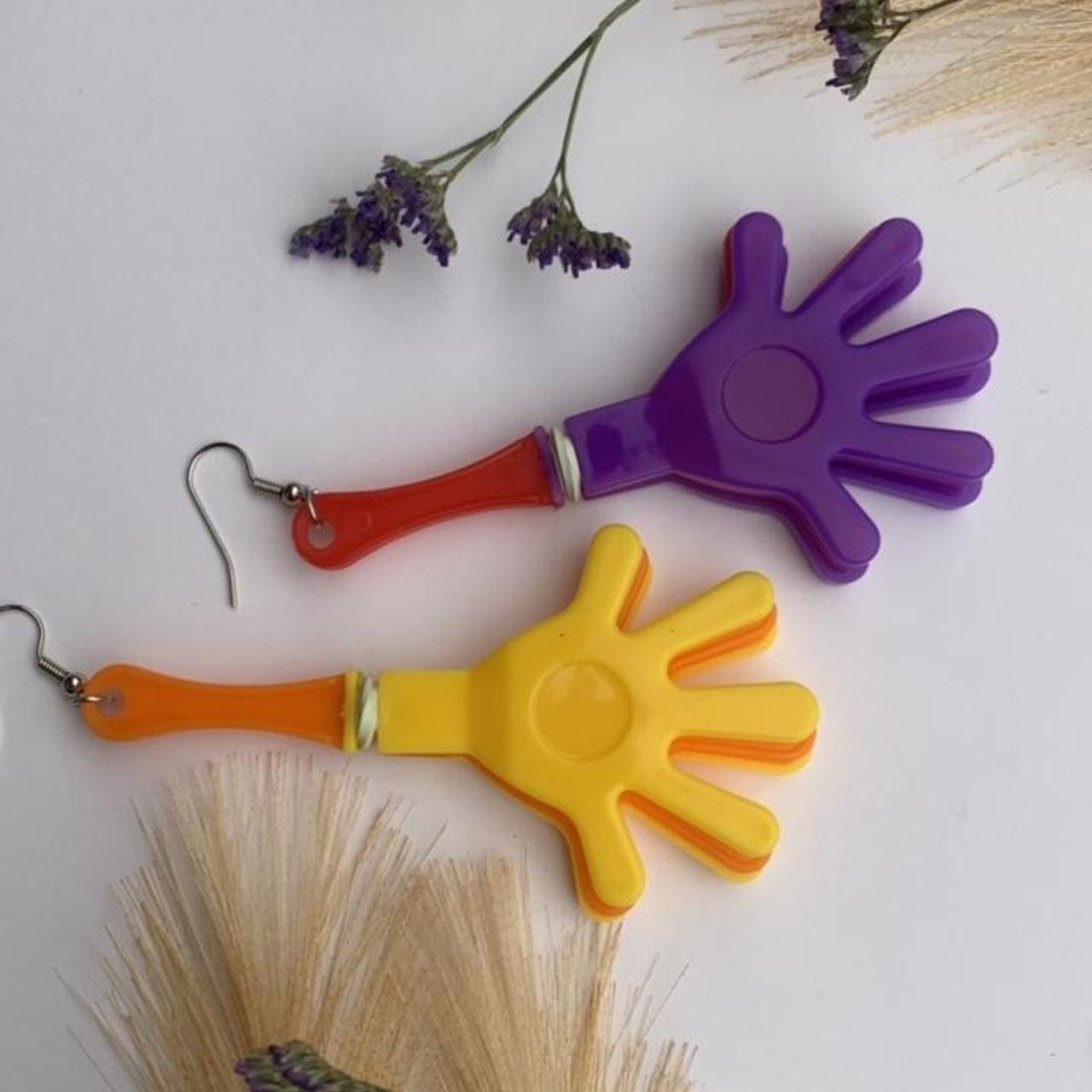 Yellow and purple clapping hand earrings!... - Depop