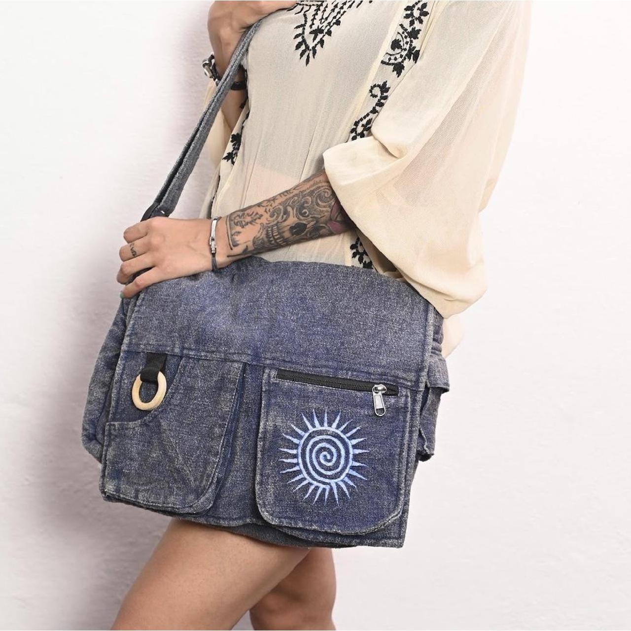 Koshi Stone-Washed Laptop Bag- Swirl embroidery,is a... - Depop