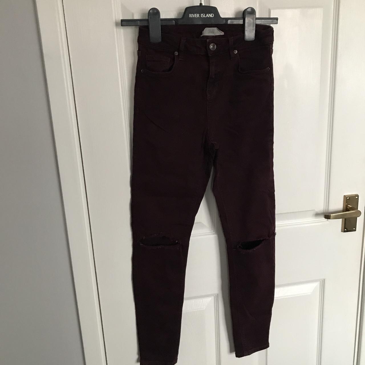 TOPSHOP JAMIE JEANS, v dark burgundy colour, ripped... - Depop