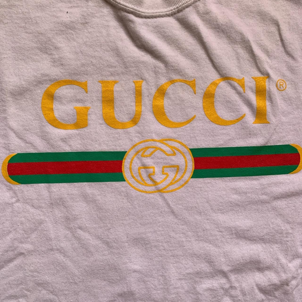 Bootleg white GUCCI, good print. Worn and washed. No... - Depop