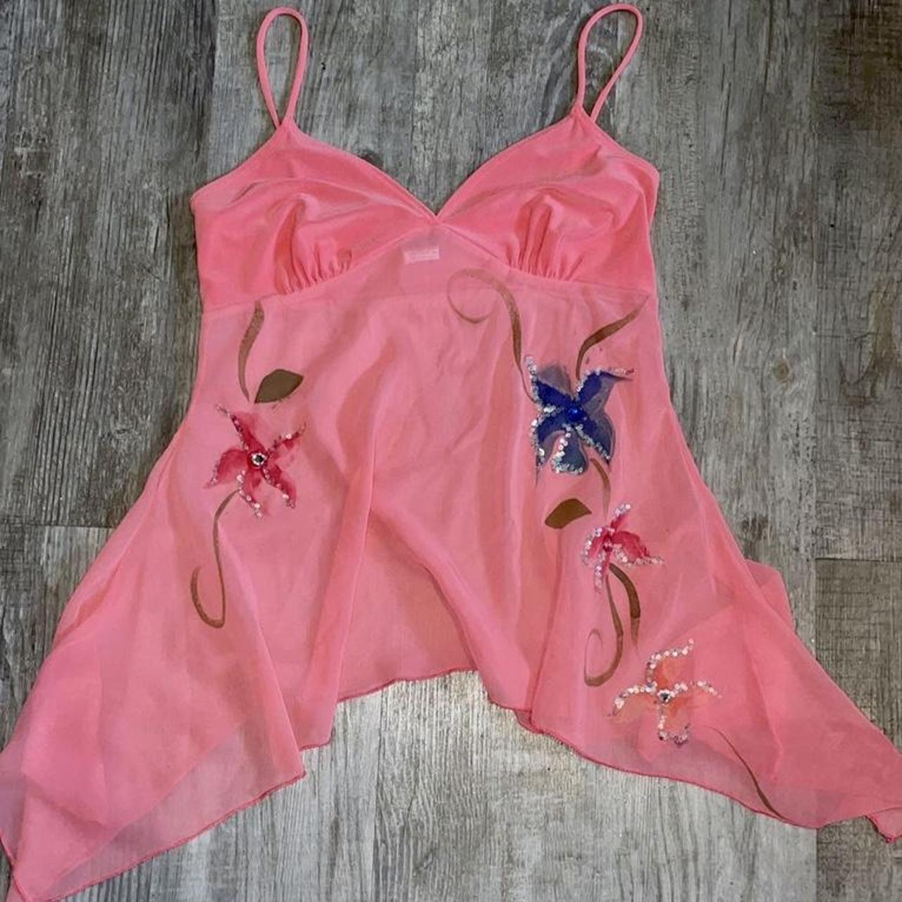 Flowy pink tank top with flowers. Brand- Carolina... | Depop