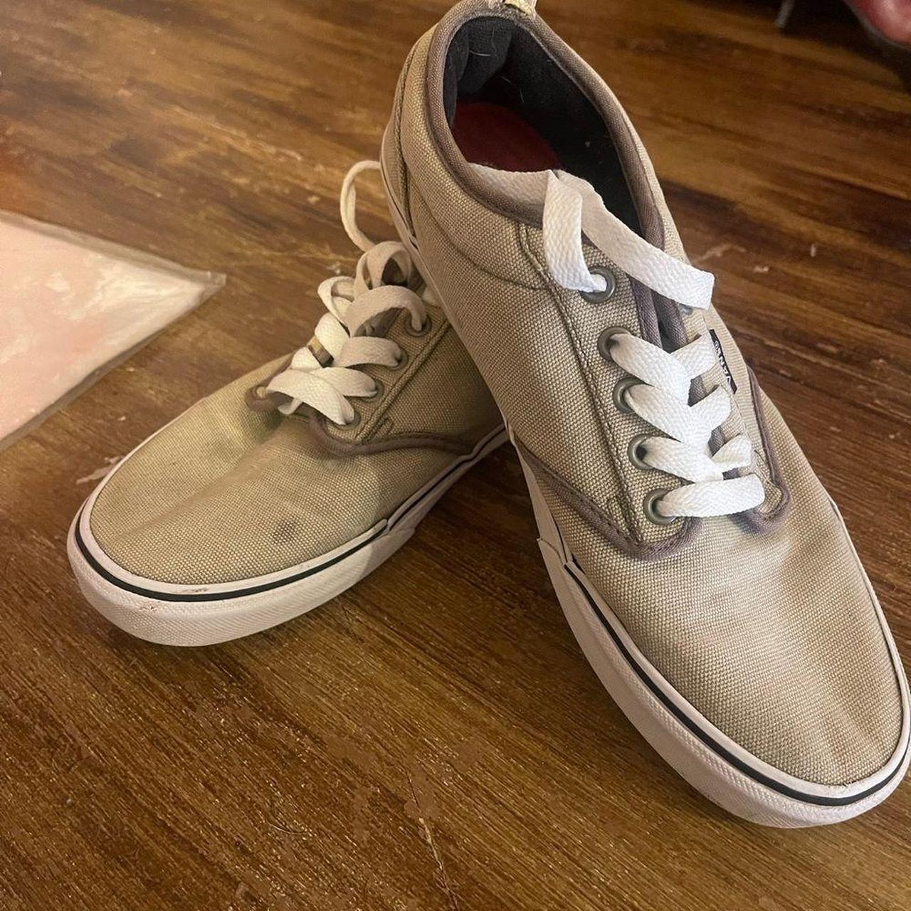 Tan vans in a nice condition have some signs of wear... - Depop