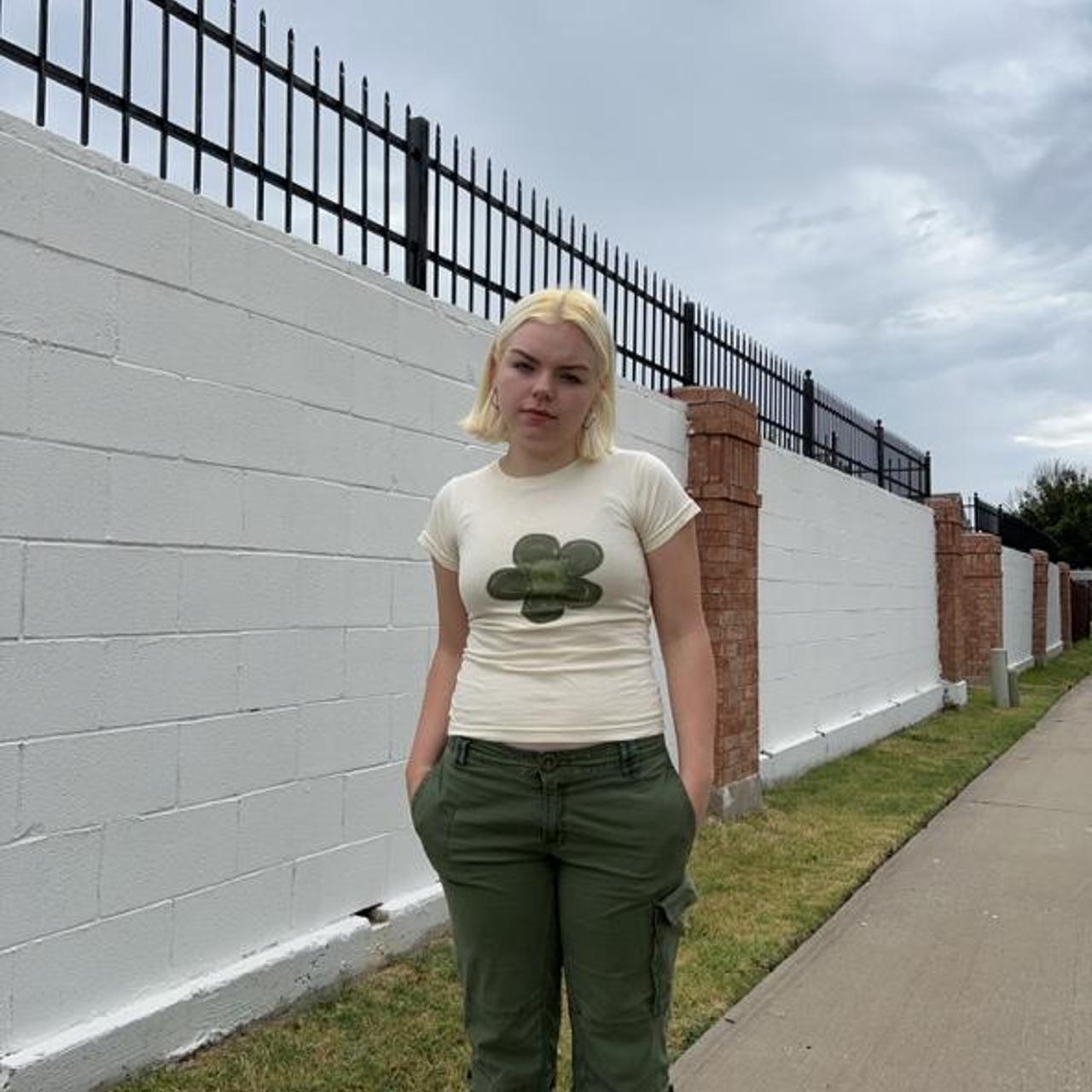 flower baby tee 🌸🌸 creme/tan color - hand made... - Depop