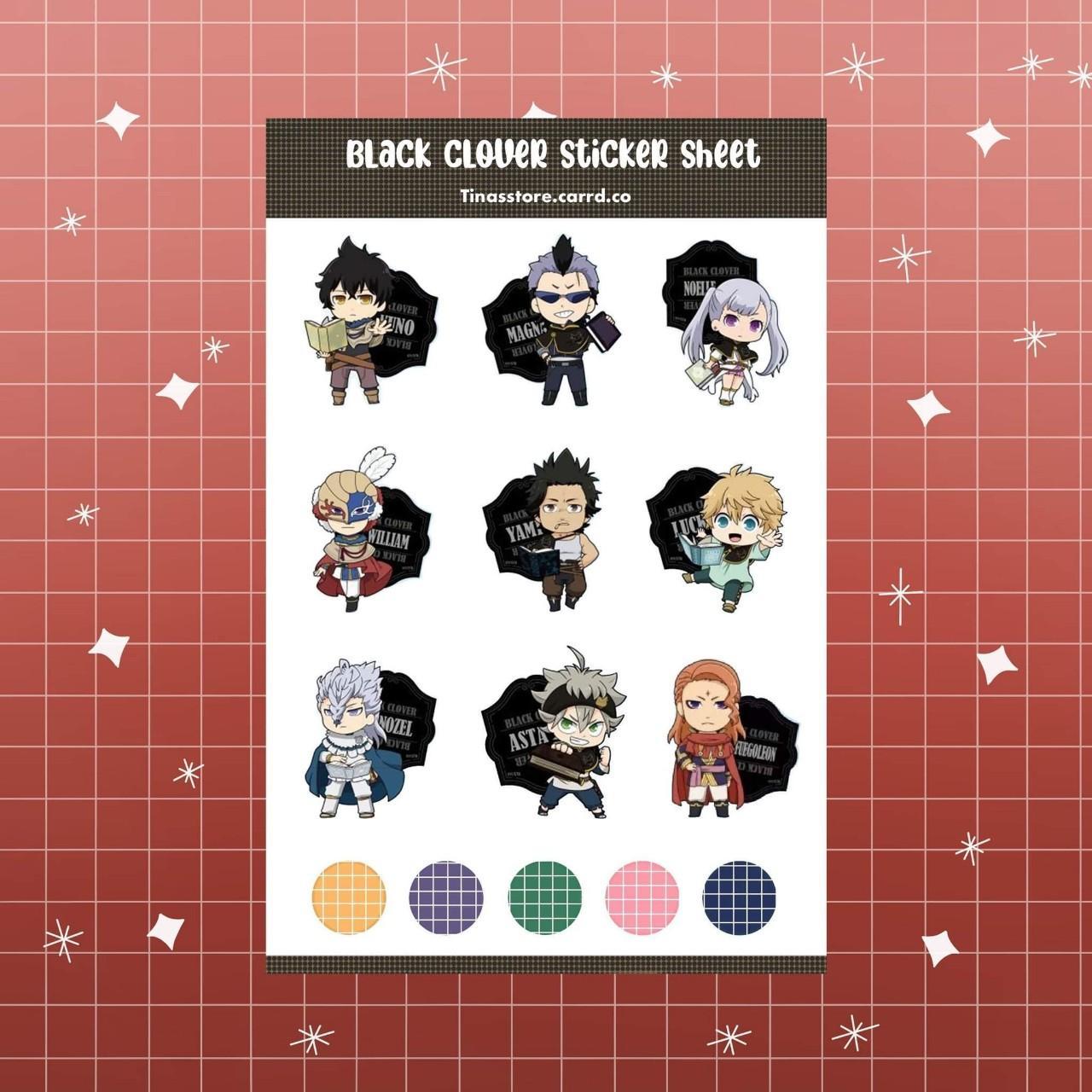 Black clover matte sticker sheet Size: 145×95... - Depop