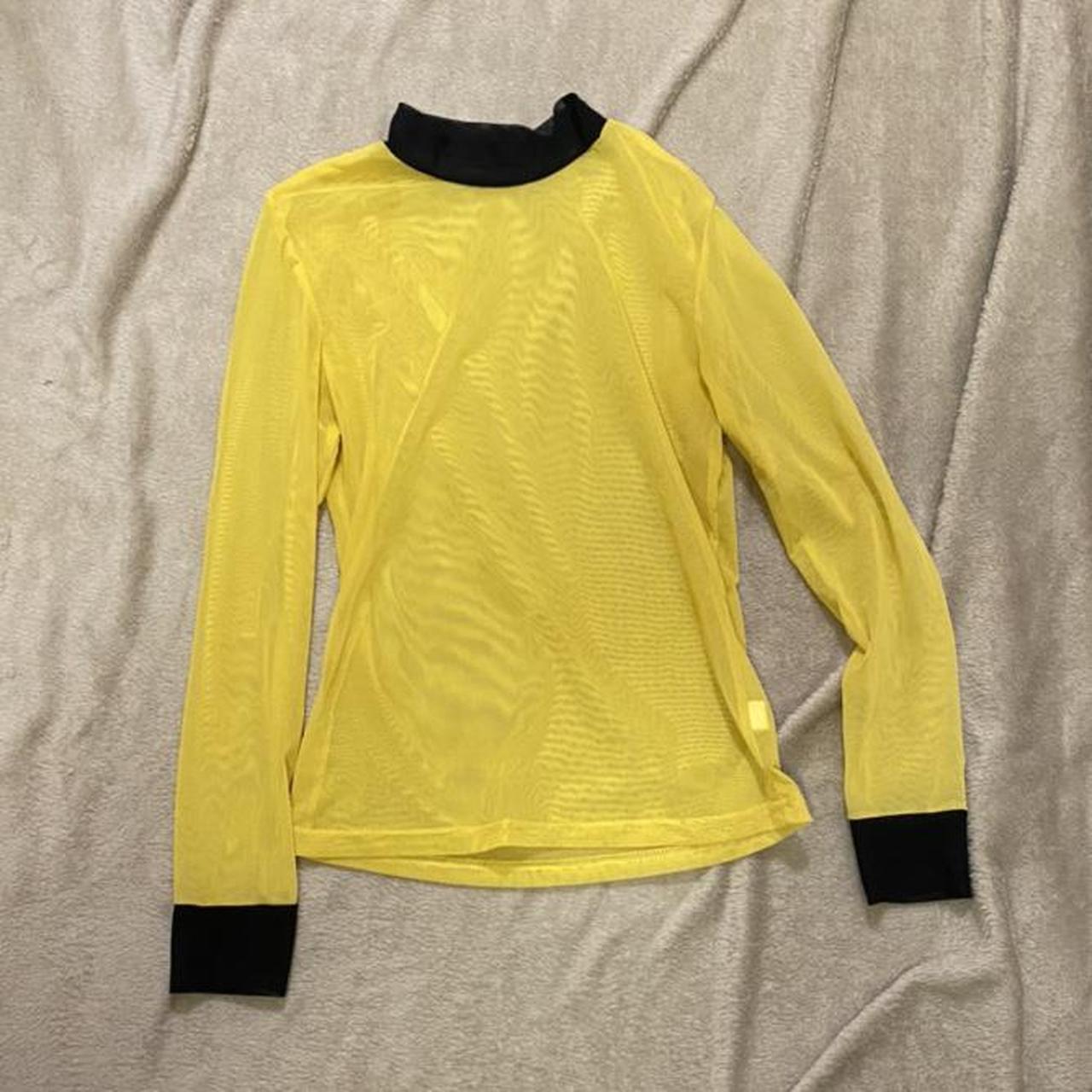 Yellow mesh long sleeve high neck top with black... - Depop