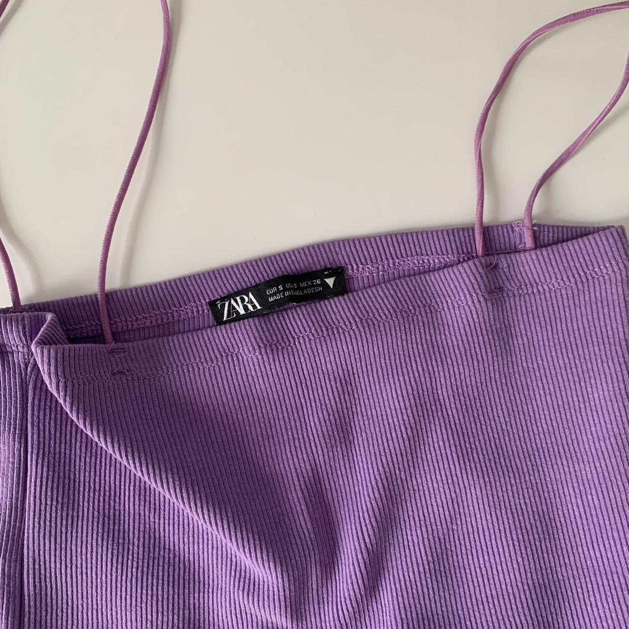 Zara purple ribbed crop top with spaghetti straps... - Depop