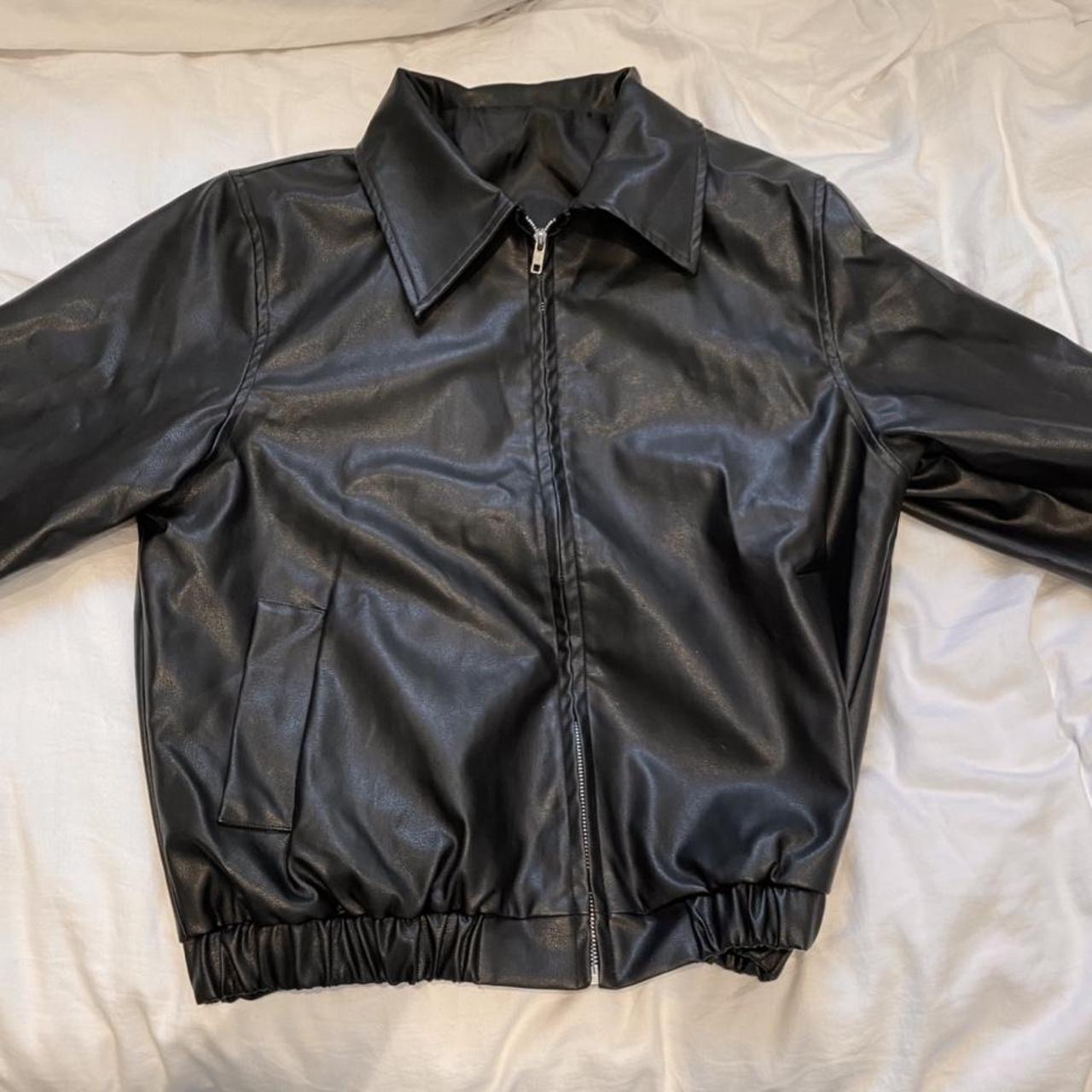 baggy leather jacket nice oversized slouchy fit... - Depop