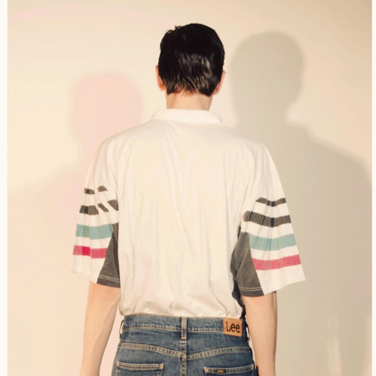 Baggy style vintage polo with ruby red, turqoise and... - Depop