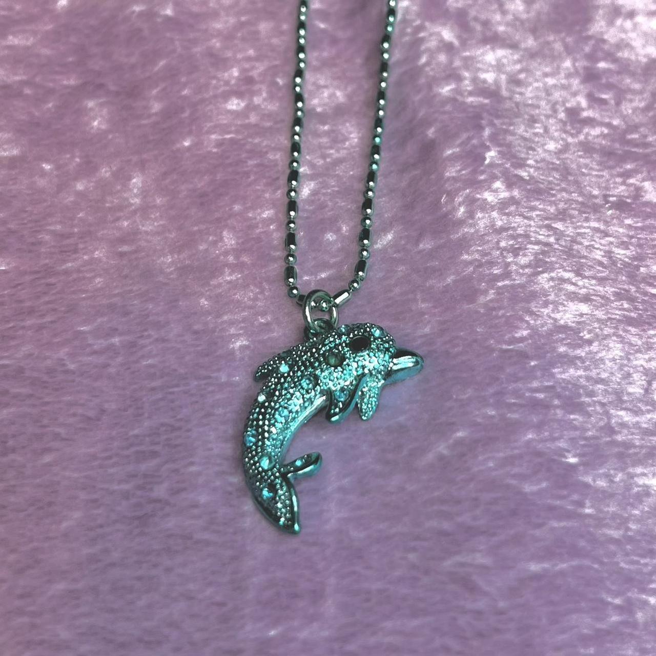 Teal blue kidcore dolphin necklace A dolphin... - Depop