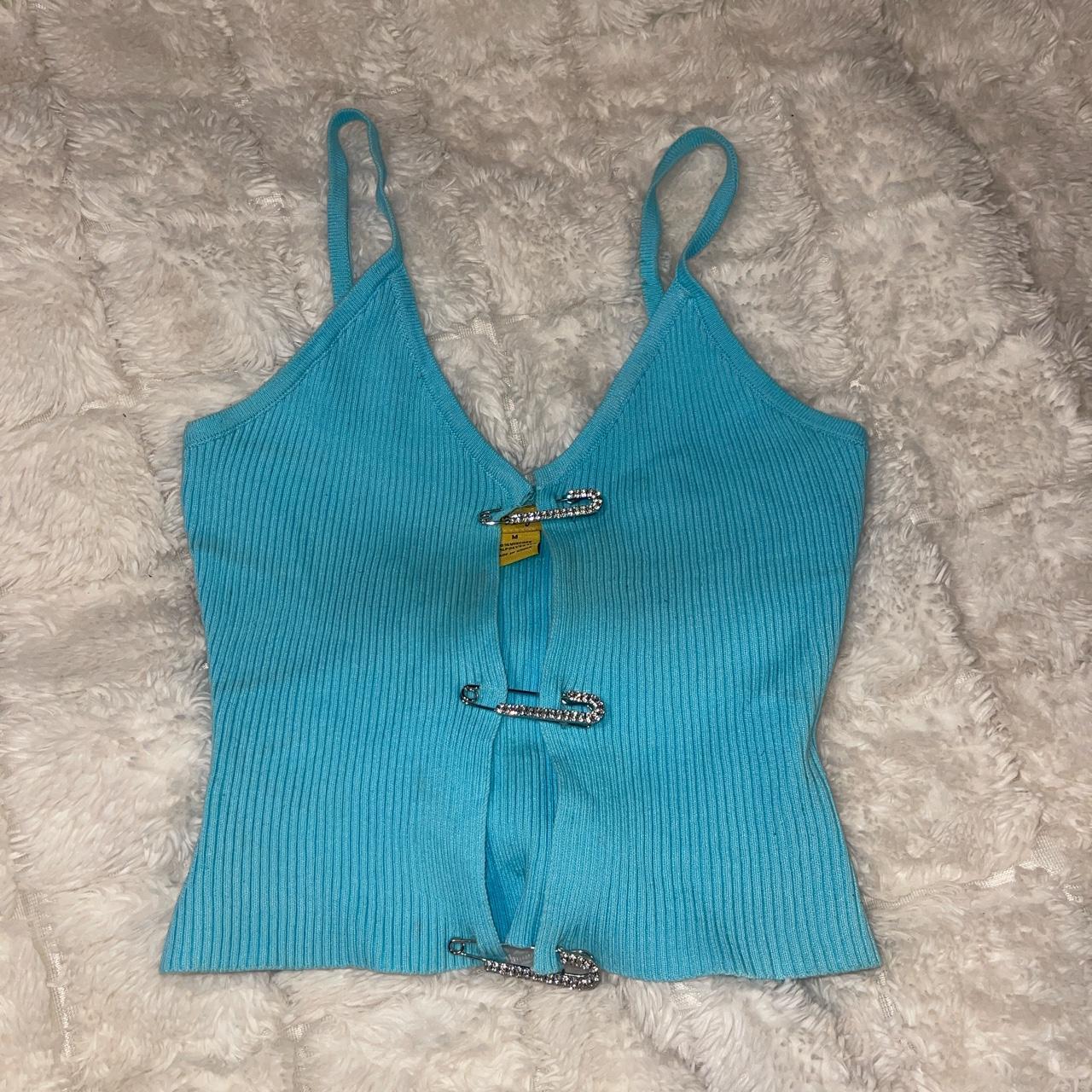 Baby Blue Rhinestone Safety-pin Tank Top Size:... - Depop