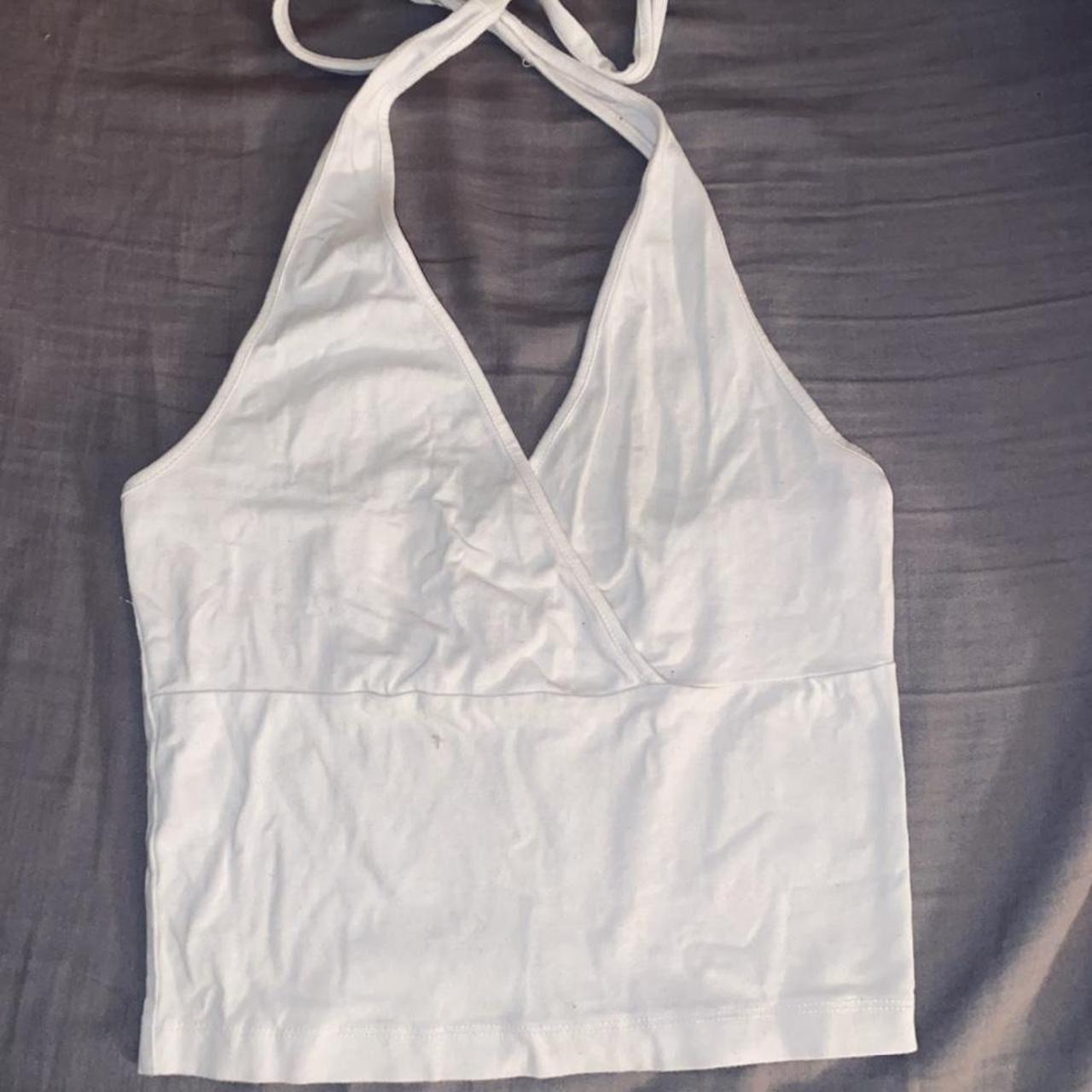 WHITE HALTER TOP- cute thin white halter top,... - Depop