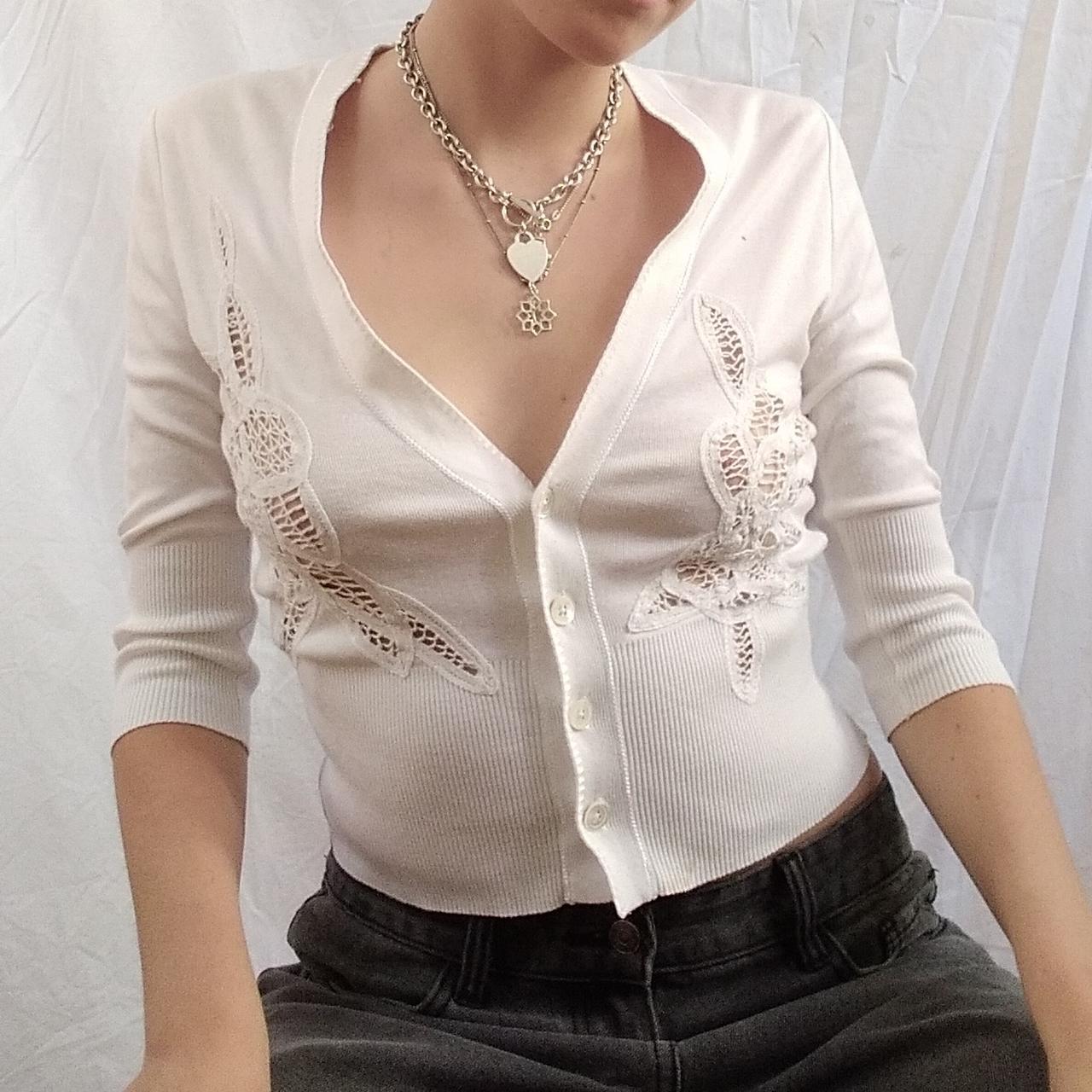 White vestlet with embroidered pattern | Depop