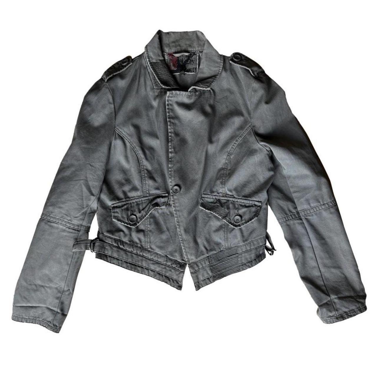 Vintage grey bomber style subversive military jacket... - Depop