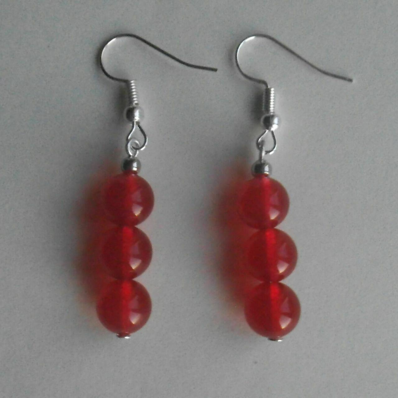 Pretty Triple Frosted Red Ball Bead, Silver Tone... - Depop