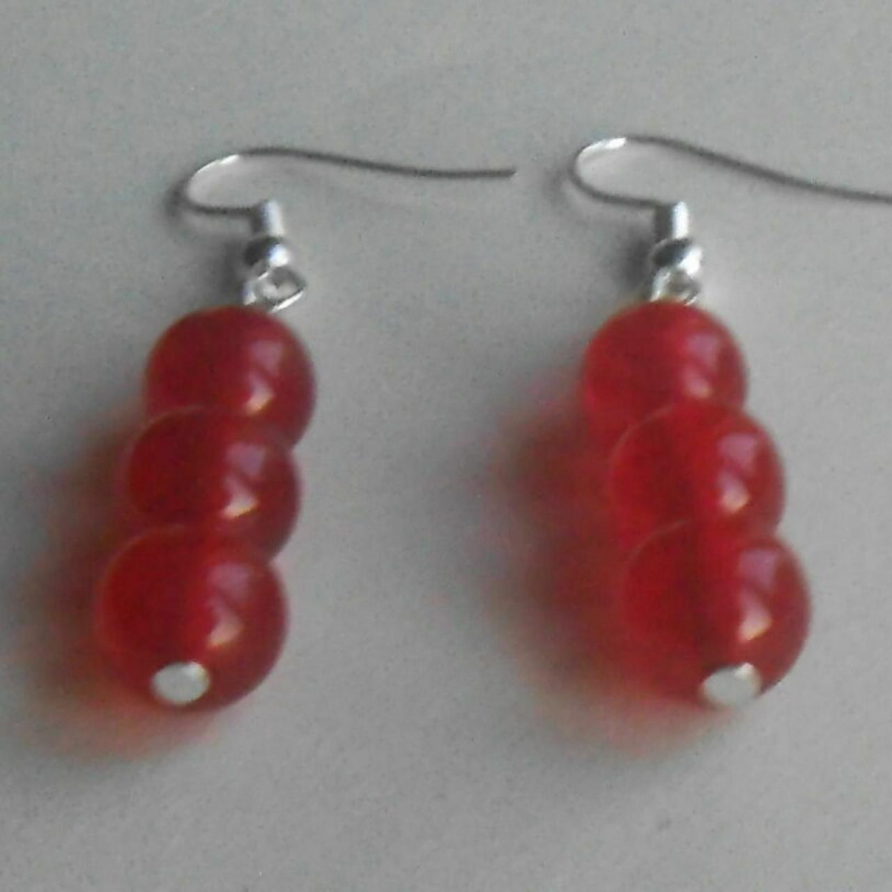 Pretty Triple Frosted Red Ball Bead, Silver Tone... - Depop