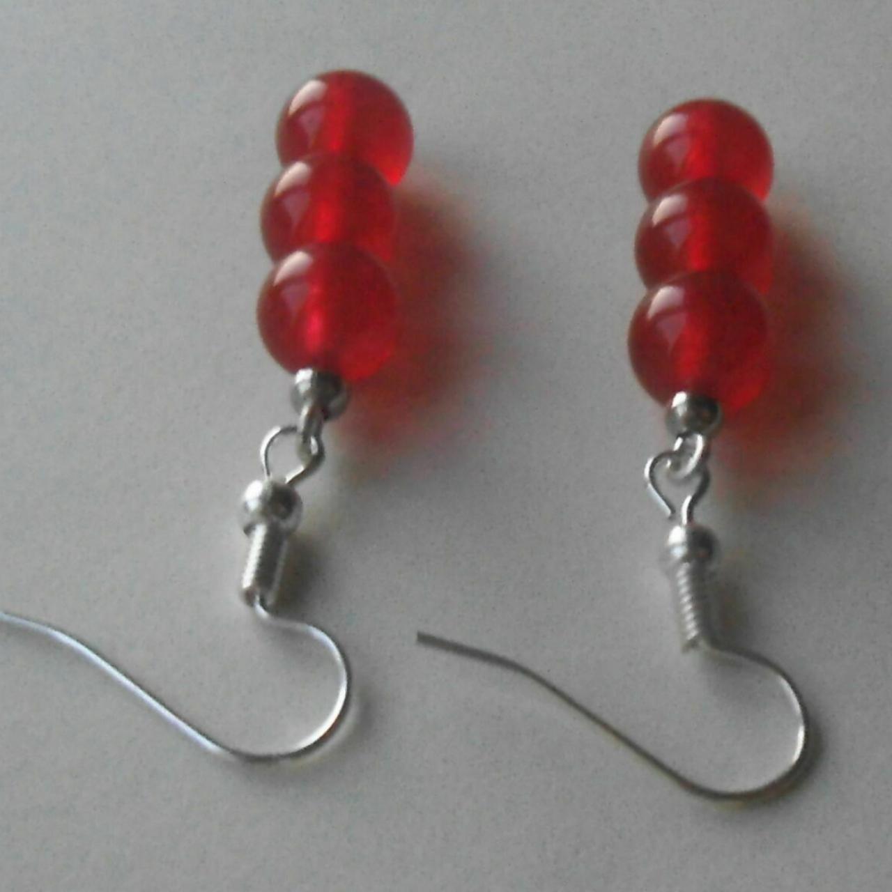 Pretty Triple Frosted Red Ball Bead, Silver Tone... - Depop