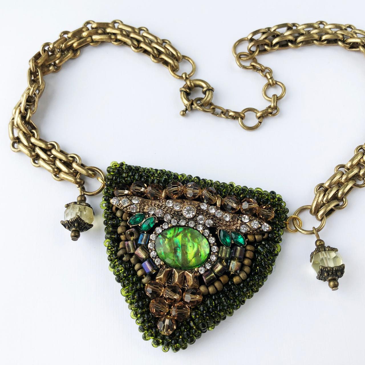 Super chunky green necklace, ooak unusual handmade... - Depop