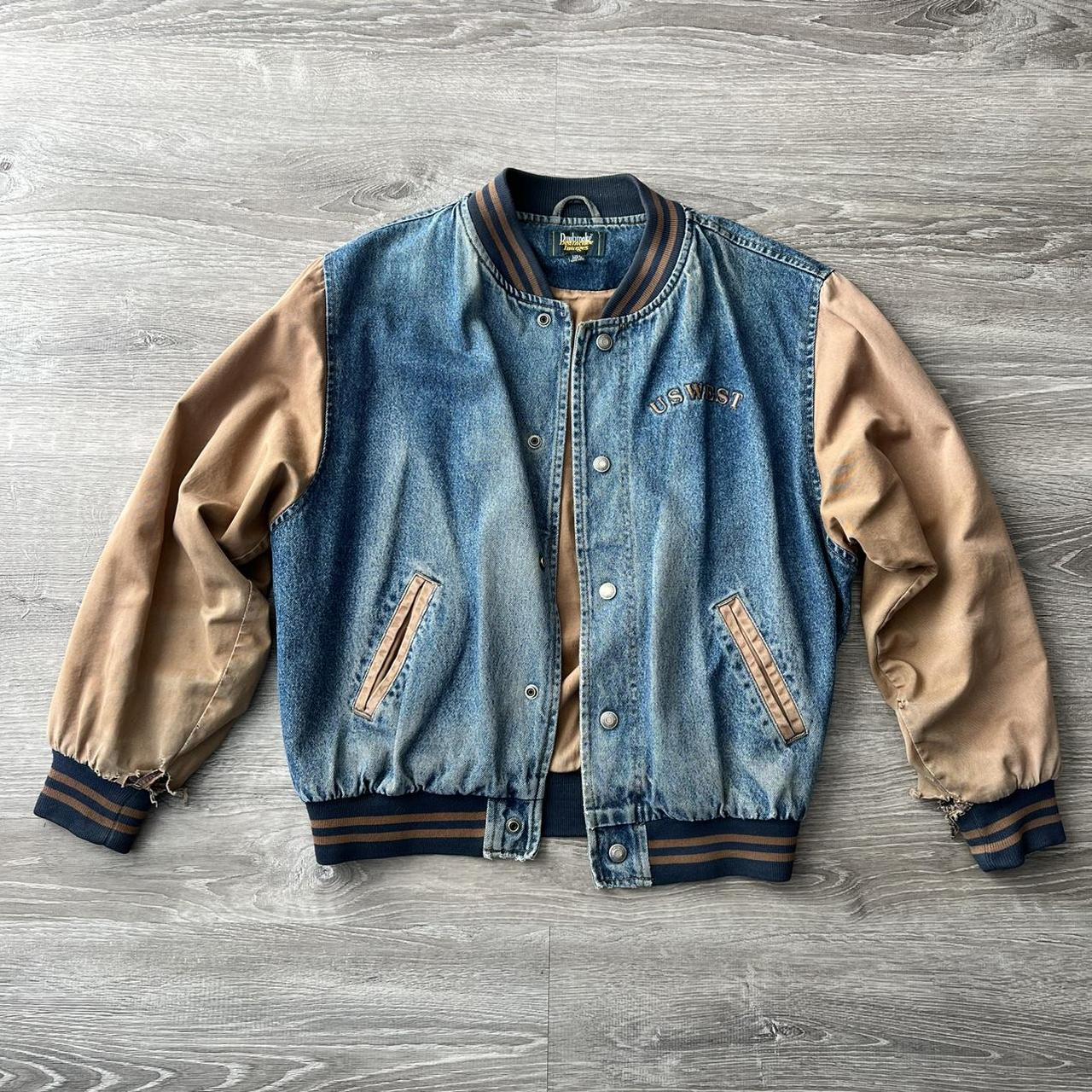 Thrashed vintage denim ball jacket “US West”. 23.5”W... - Depop