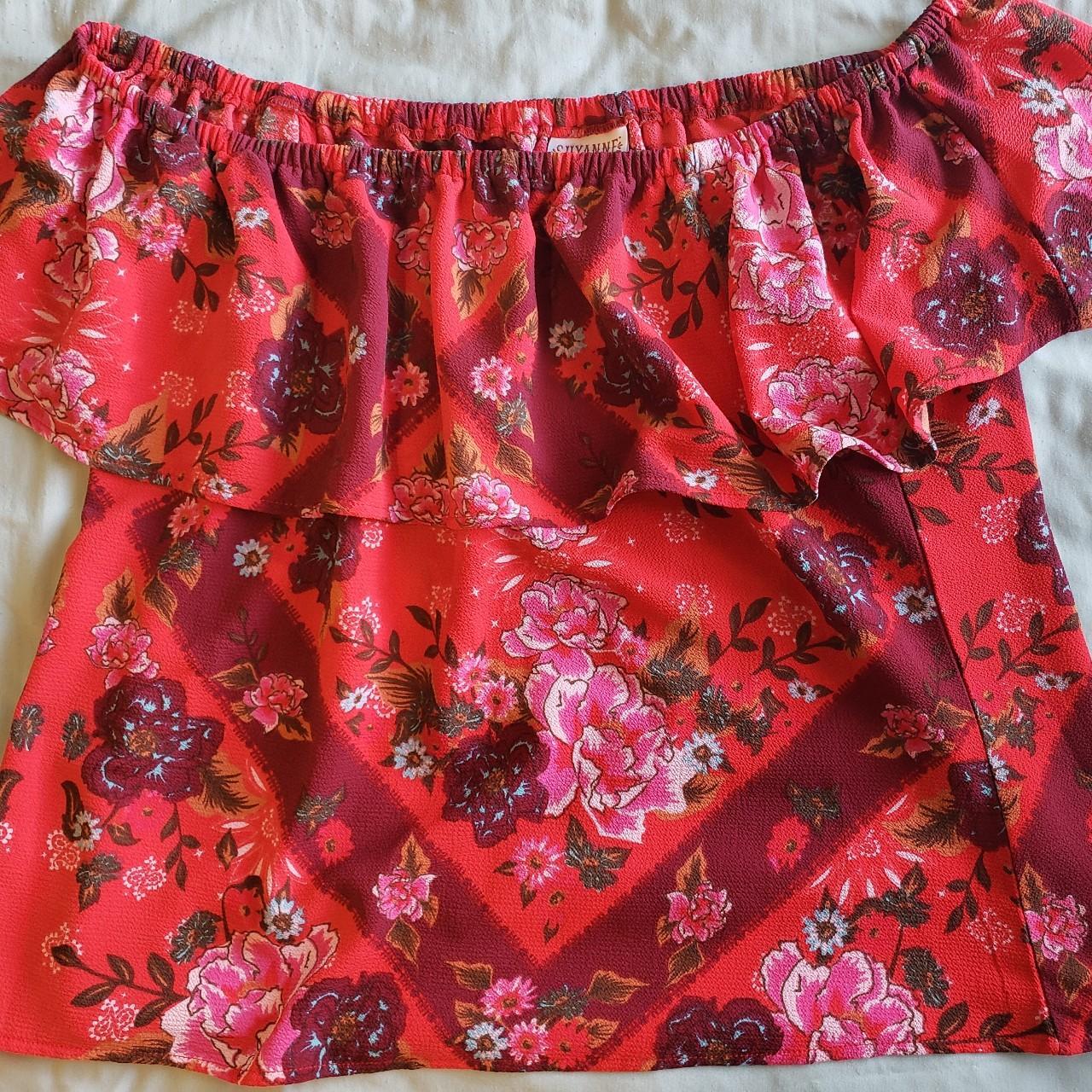 Western Red Floral Off the Shoulder Top Brand:... - Depop
