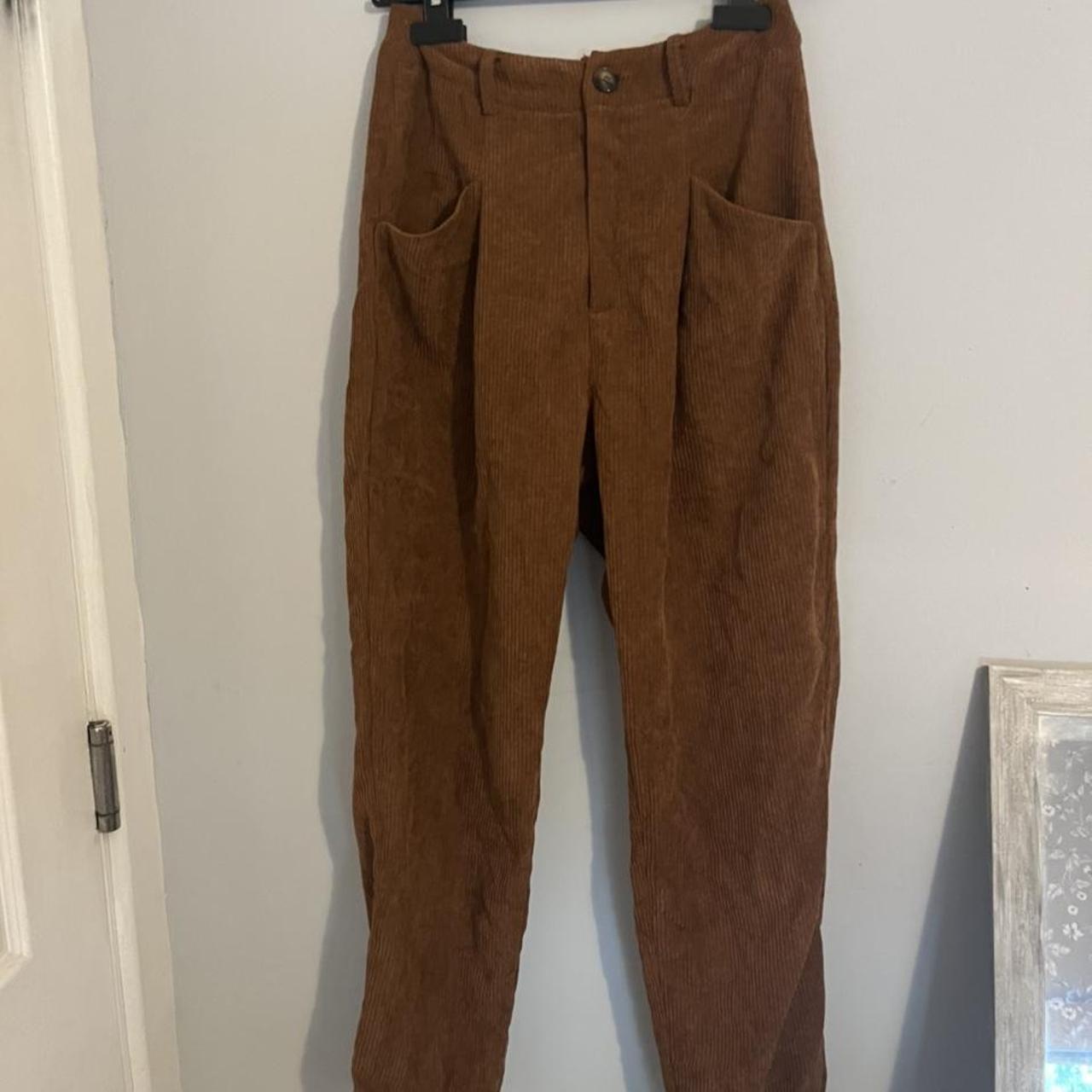 brown straight leg high waisted corduroy trousers... - Depop