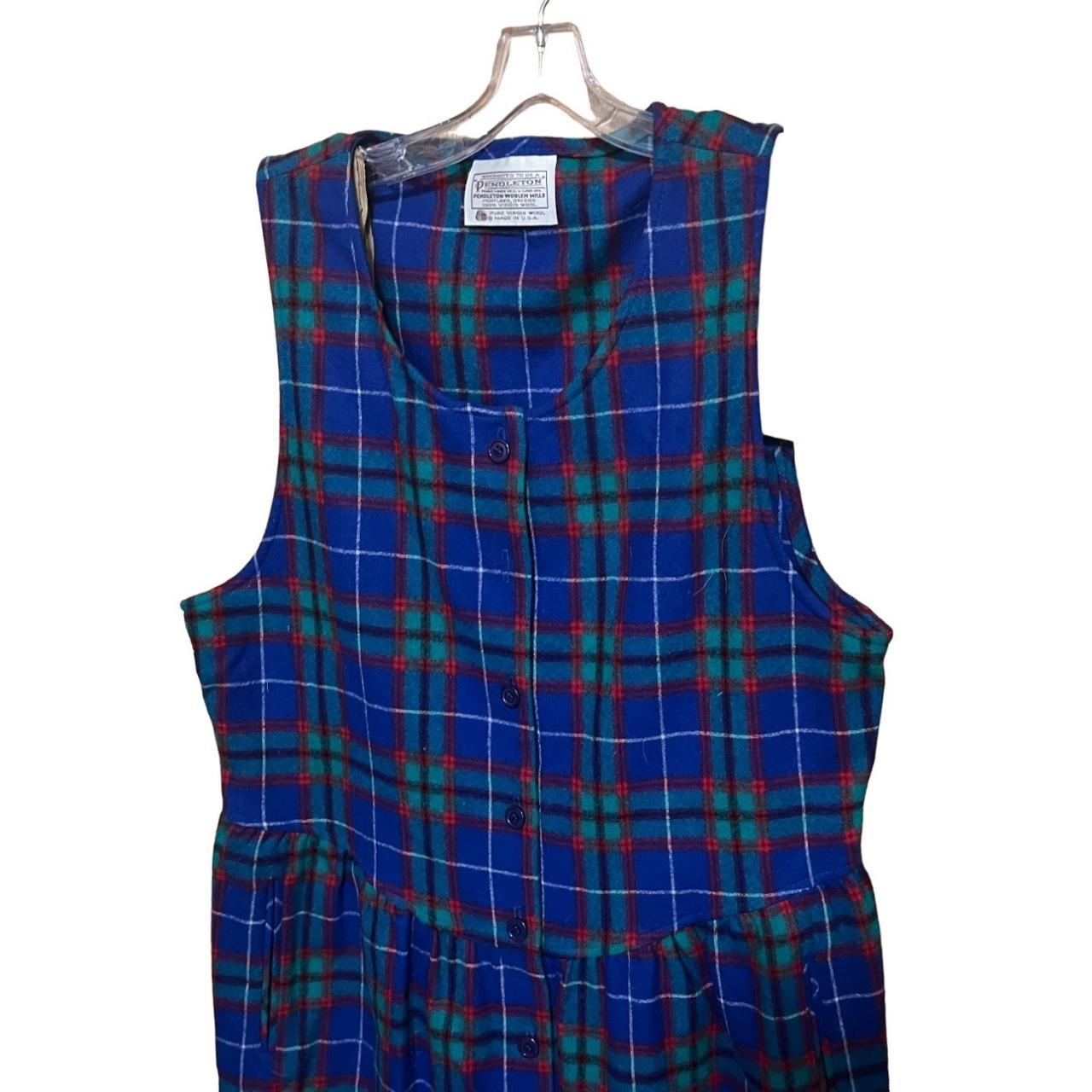 Pendleton Sleeveless 100% Virgin Wool Blue Plaid... - Depop
