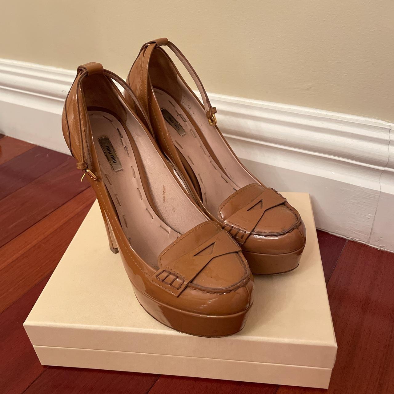 Preloved MIU MIU loafer-ish platform heels! Very... - Depop