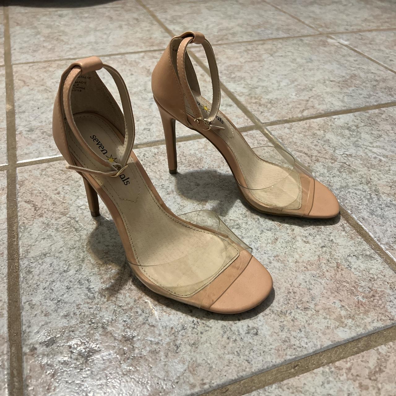 Size 6 Seven Dials Clear and Nude Leather Heels.... - Depop