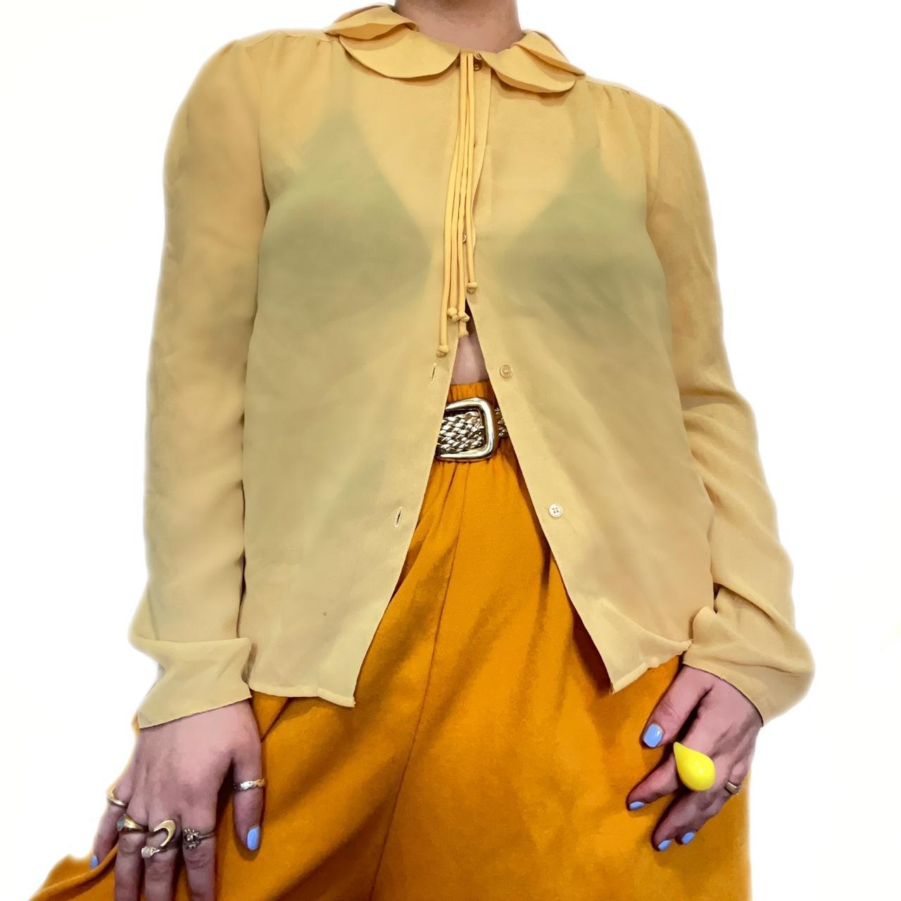 Vintage Macys 70s Yellow High Neck Scalloped... - Depop