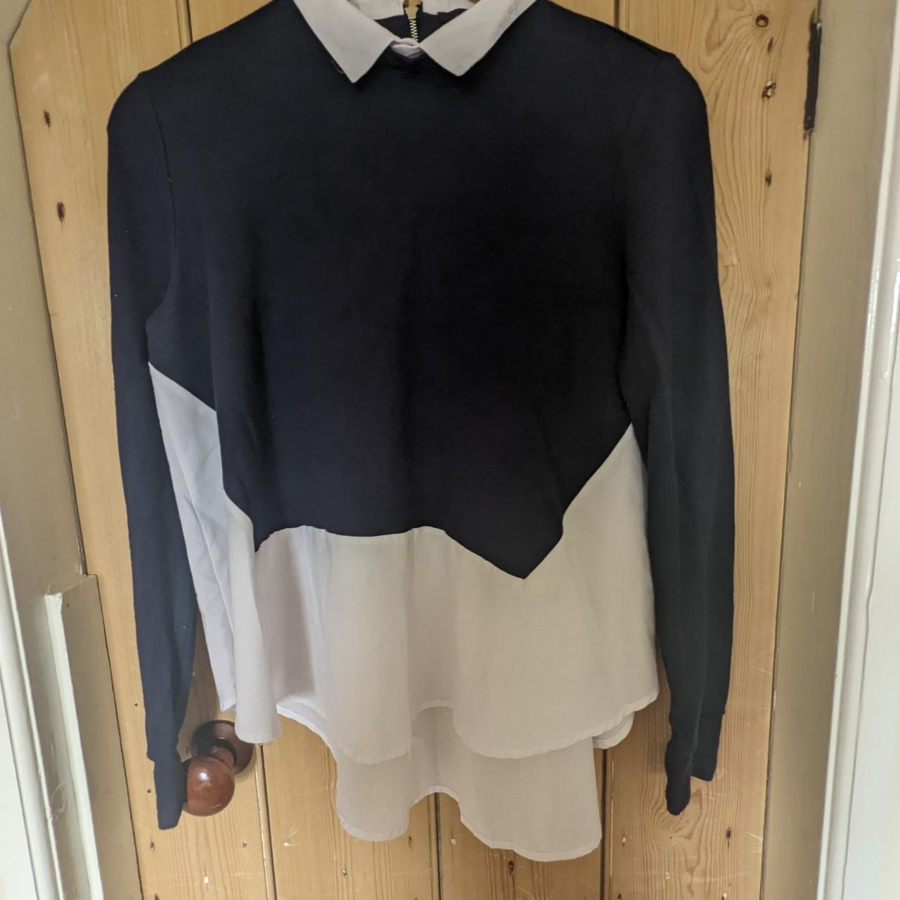 French Connection navy and white shirt top Size... - Depop
