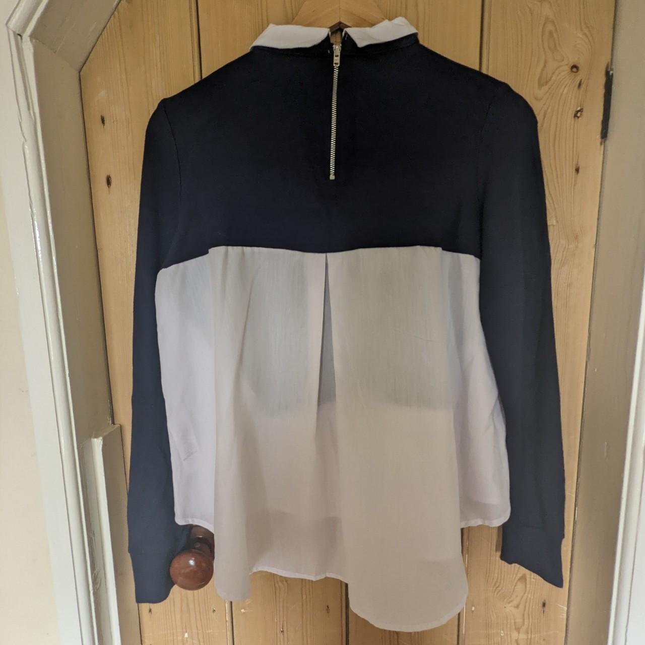 French Connection navy and white shirt top Size... - Depop