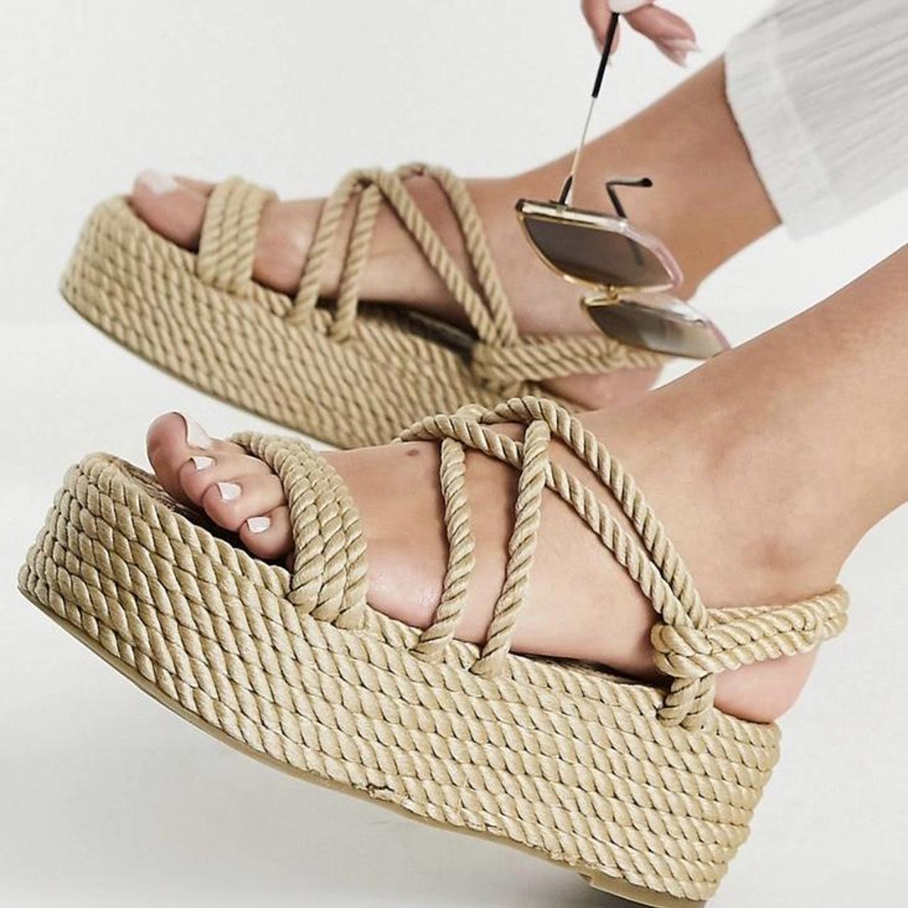 Platform rope sandals in natural - worn once (UK 6)... - Depop