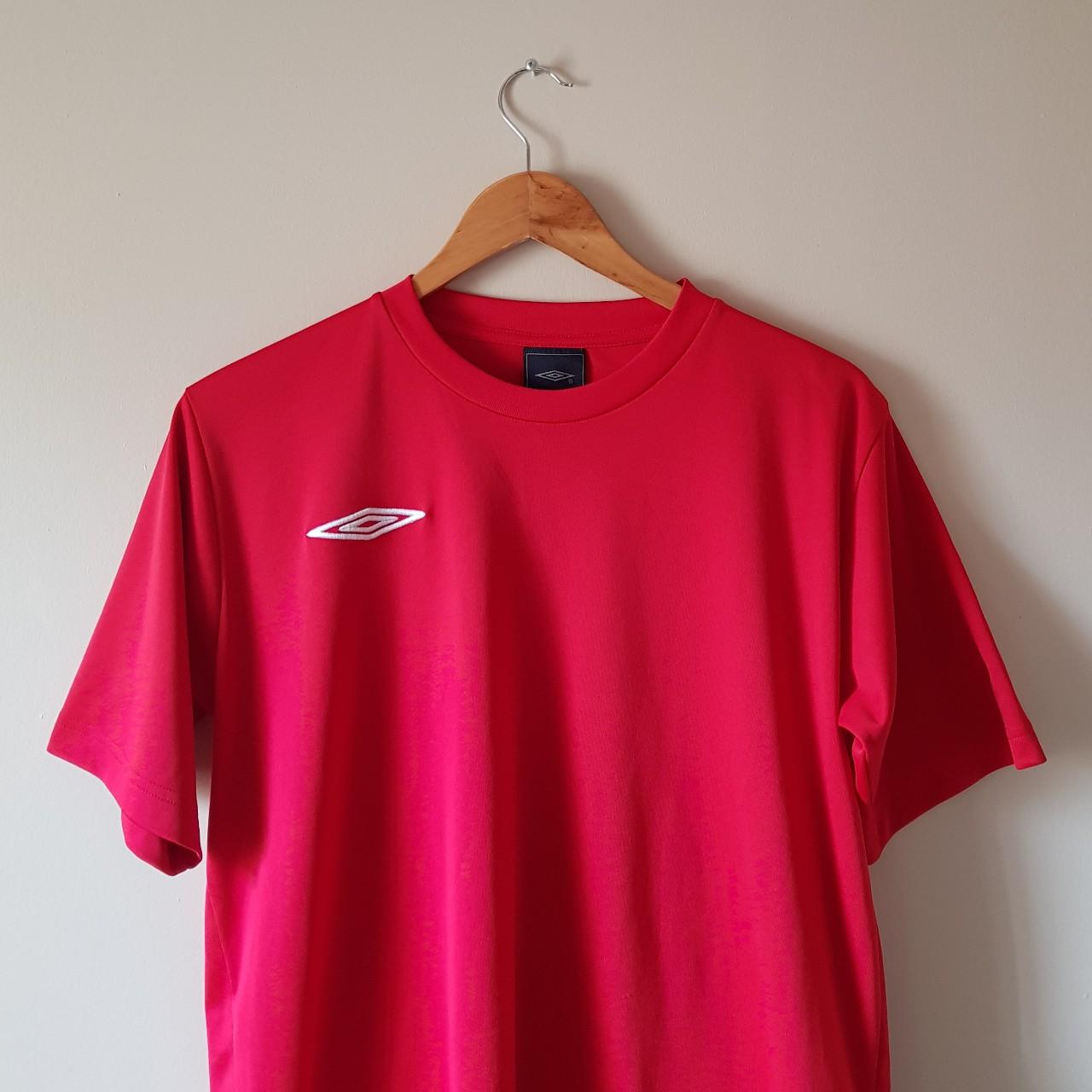 Red umbro t shirt in a size Large. Silky material, a... - Depop