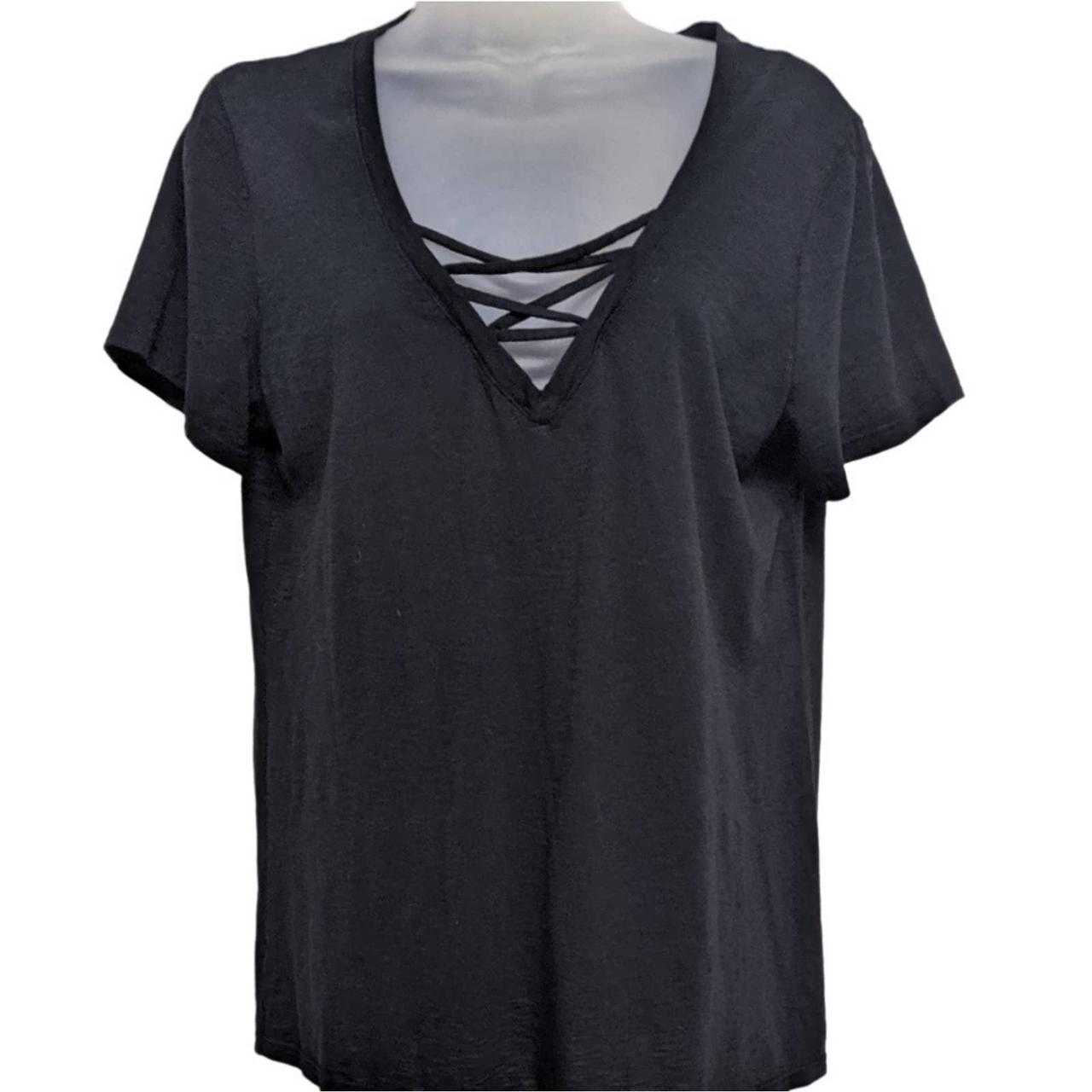 Michael Stars Black V Neck Kriss Cross Front Short... - Depop