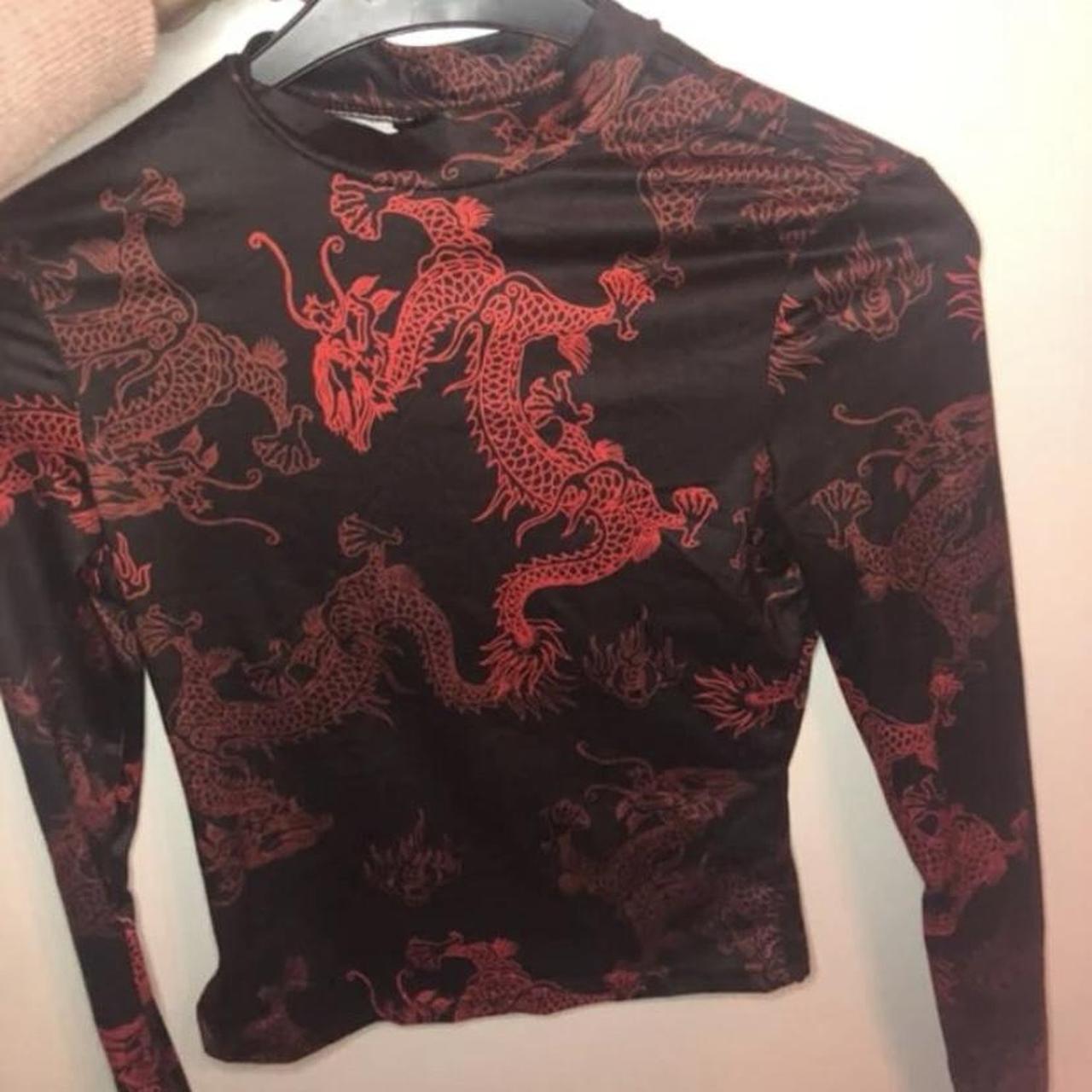 Mock-Neck Chinese Dragon Print Top #backtoschool... - Depop