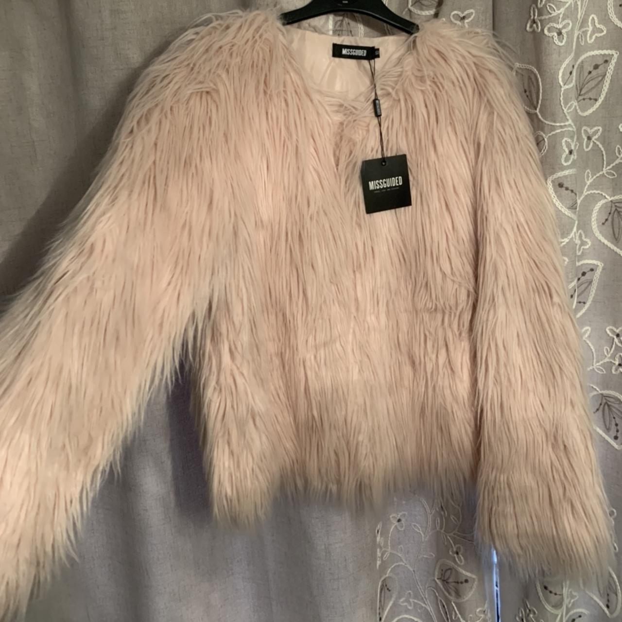 Missguided Cassie Shaggy Faux Fur Coat In Nude Depop