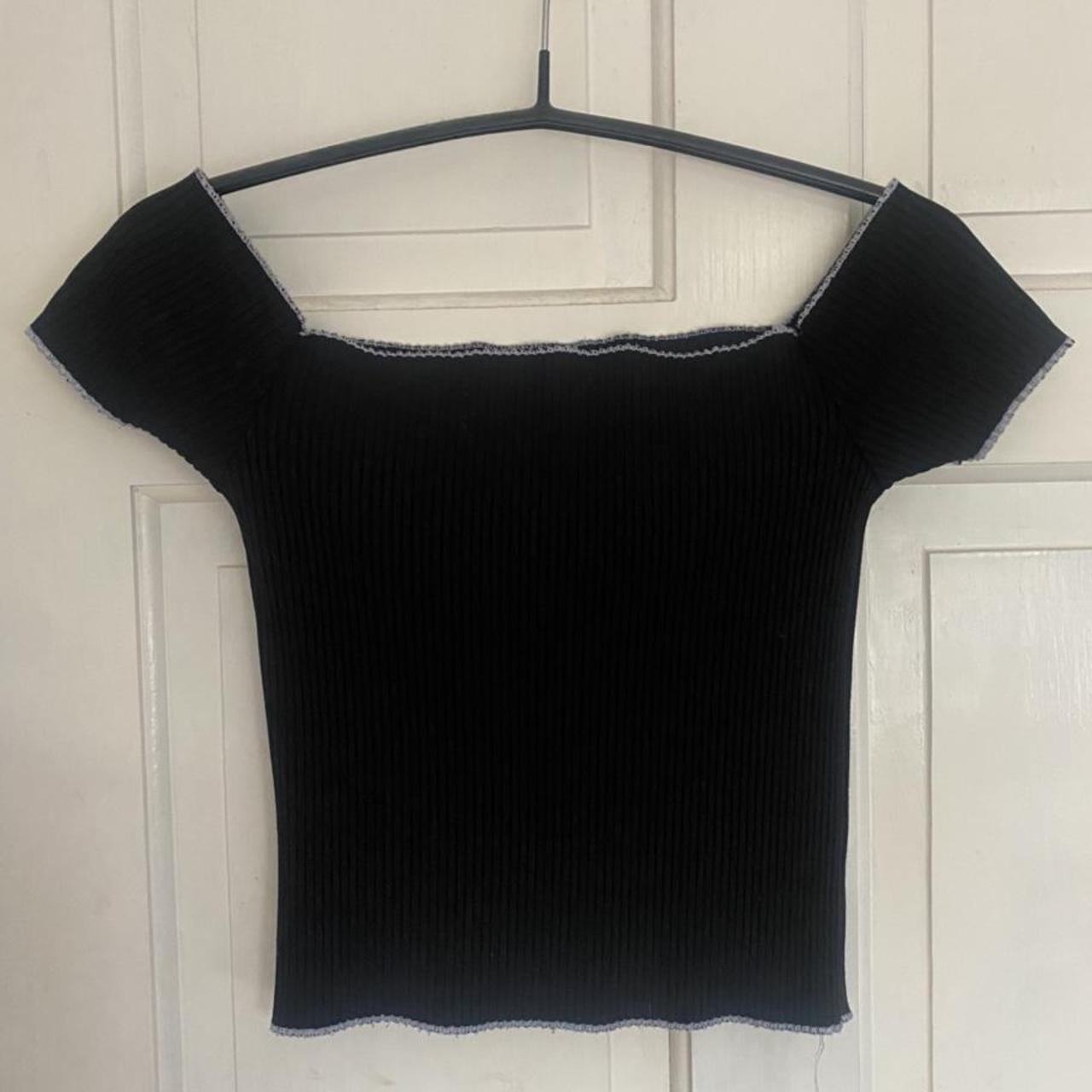 Primark Ribbed off the Shoulder Square Neck Black... - Depop